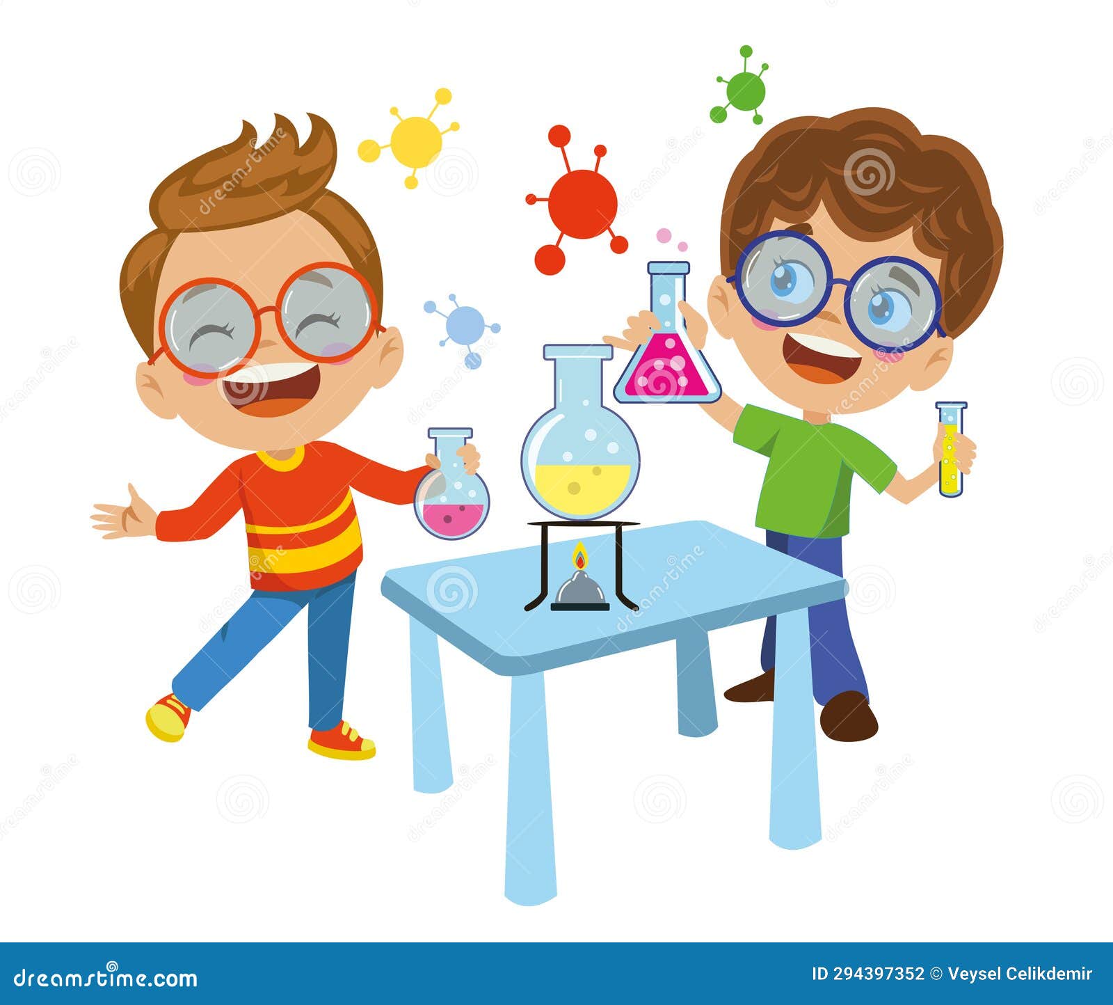 Cute Kids Experimenting in Class Stock Illustration - Illustration of ...