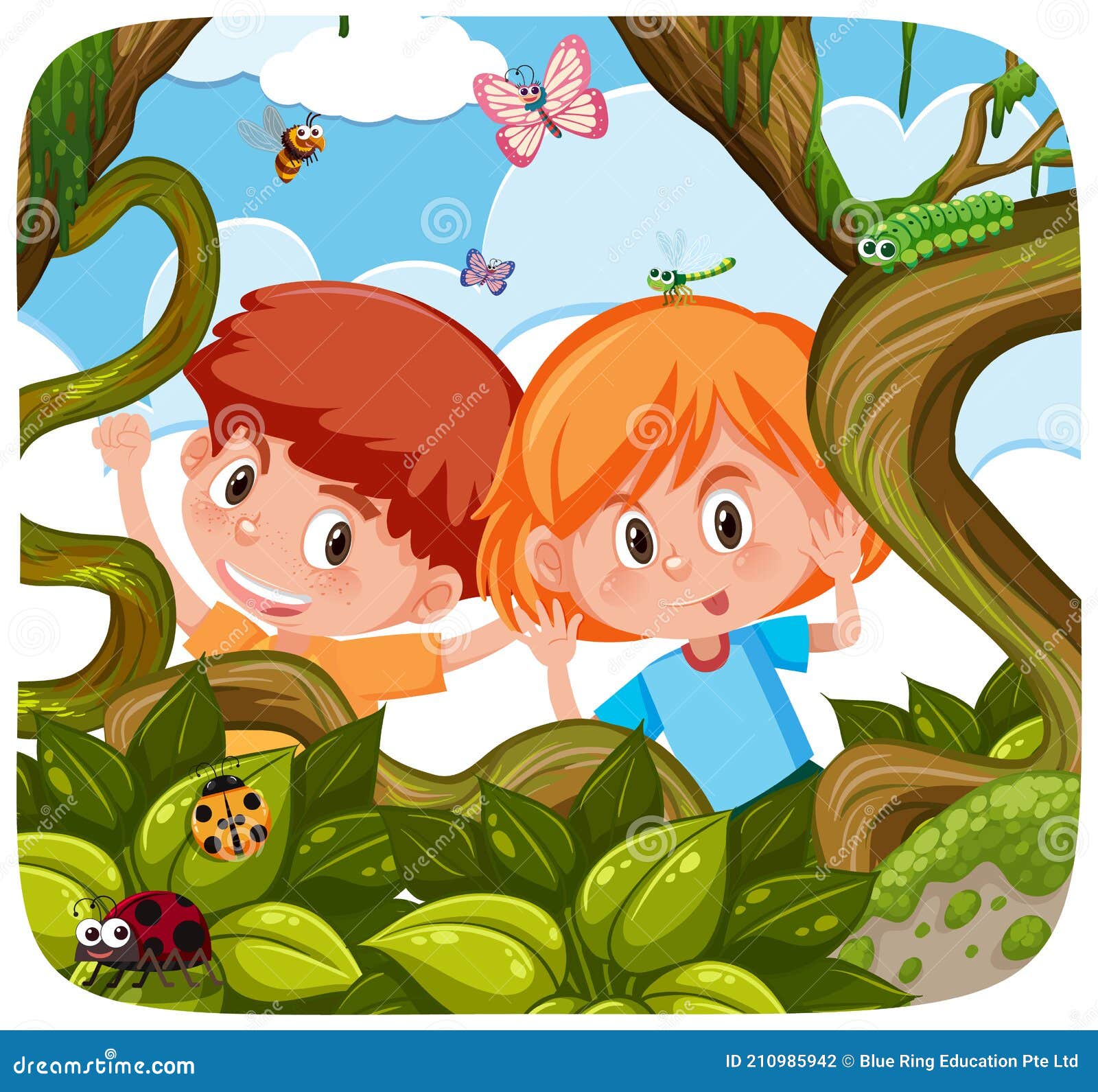 Cute Kids Exploring the Nature Stock Vector - Illustration of male ...