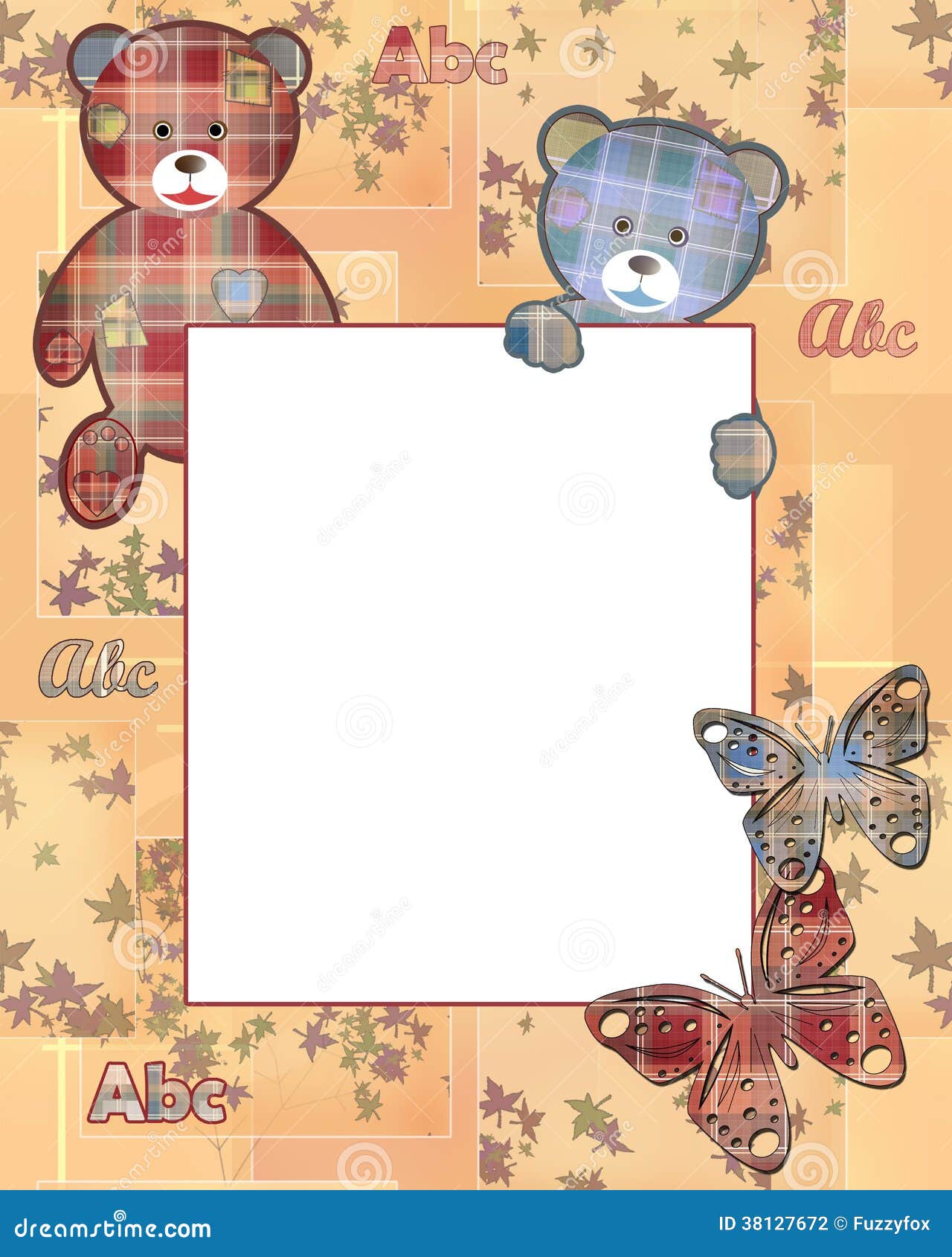 Cute Kids Frame with Bears and Leaves on Beige Stock Illustration ...