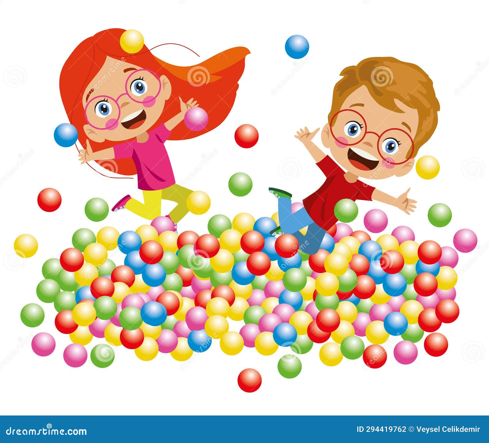 Cute Kids Having Fun Playing in Ball Pond Stock Vector - Illustration ...