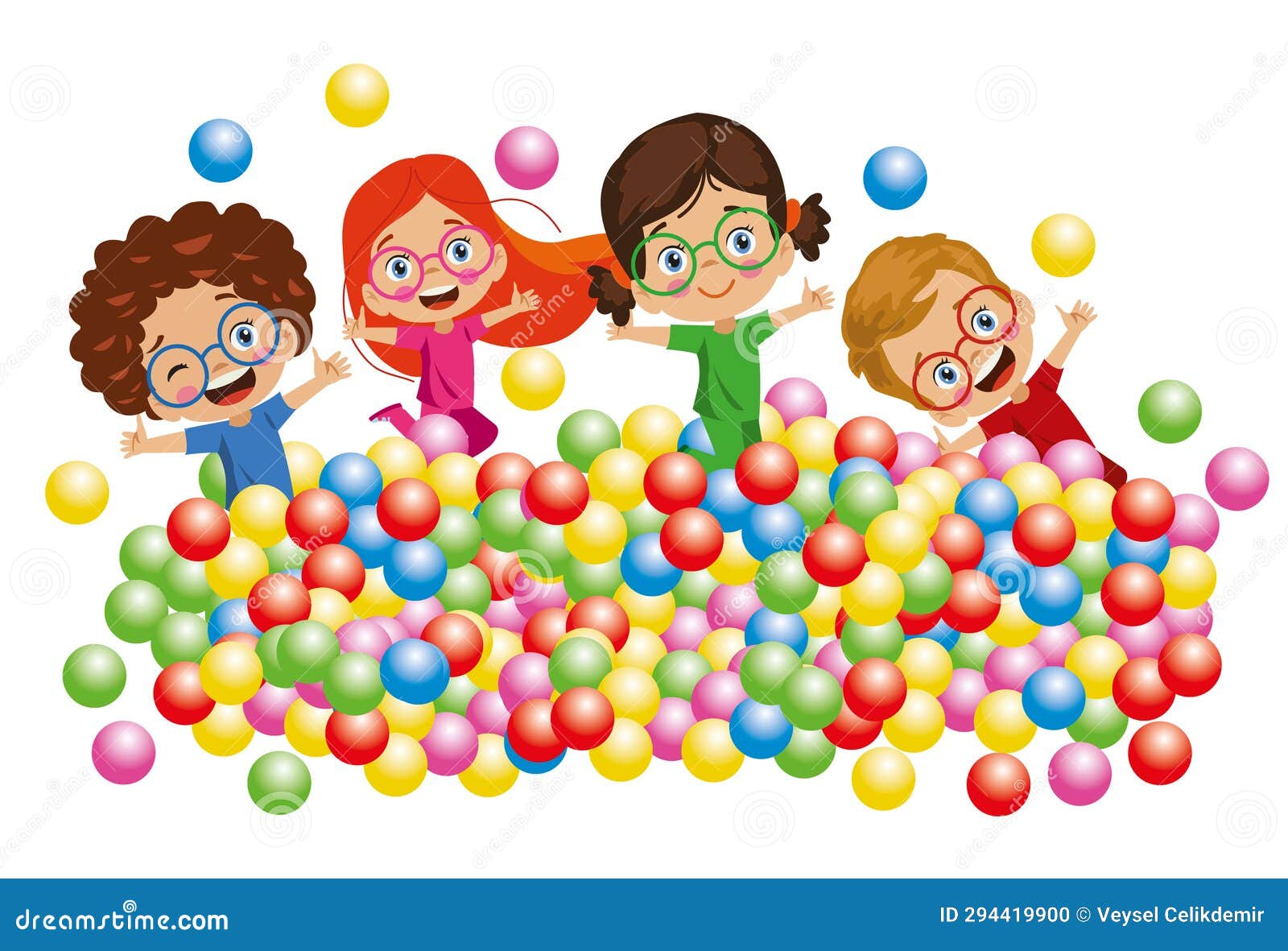 Cute Kids Having Fun Playing in Ball Pond Stock Vector - Illustration ...