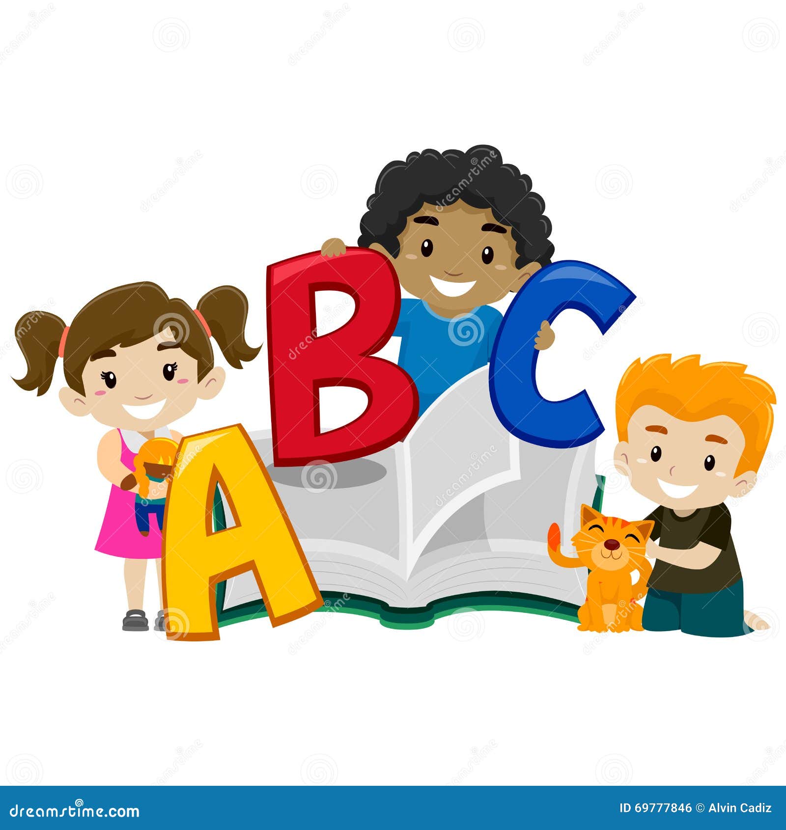 Cute Kids Holding a Book ABC Stock Vector - Illustration of book, icon ...