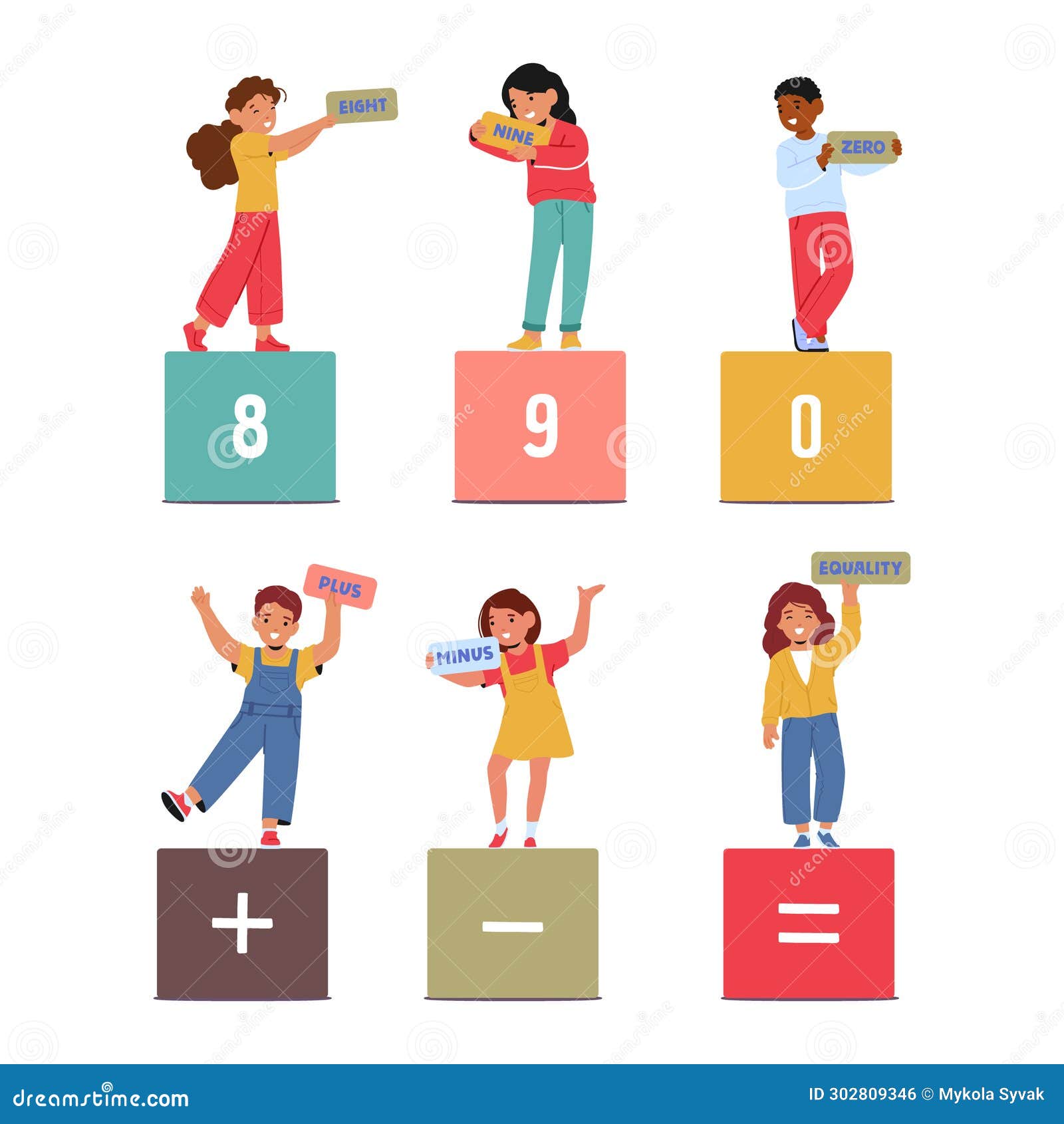 Cute Kids Holding Numbers Eight, Nine, Zero and Signs Plus, Minus or ...