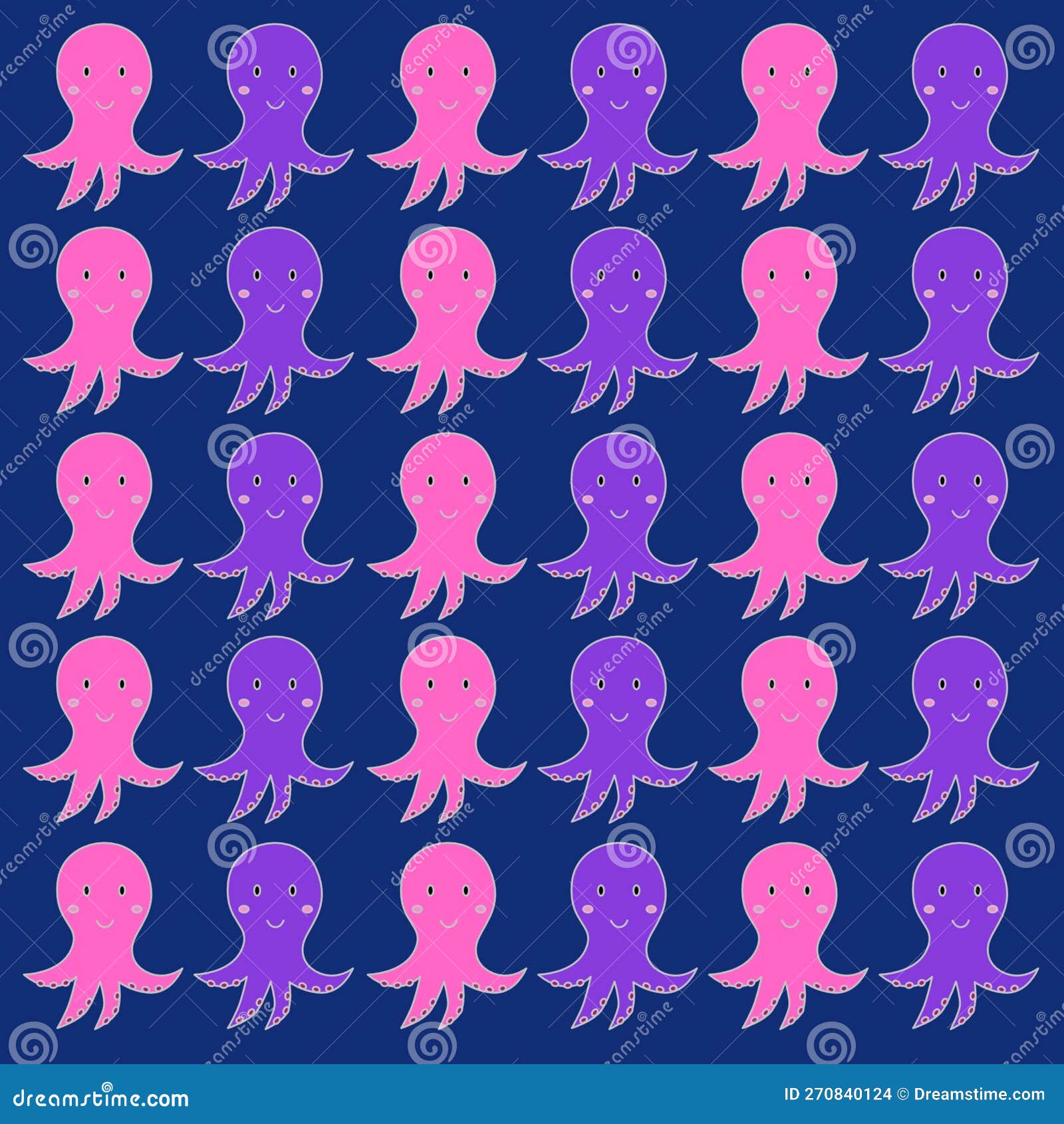 Cute Octopuses On Dark Blue Pattern, Texture, Background Vector ...