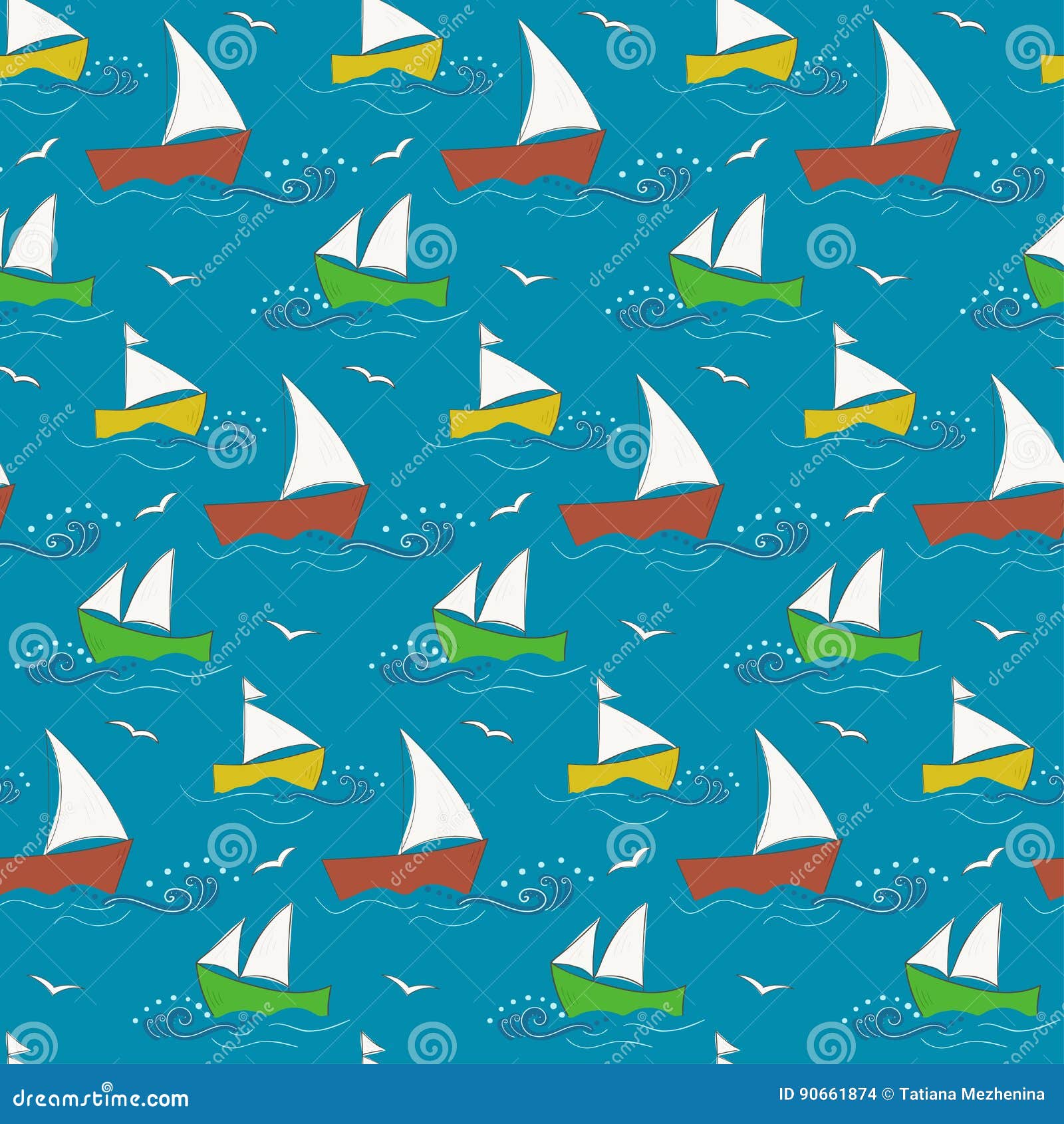 Ships On The Waves, Sailing Medieval Ship. Seascape. Vector ...