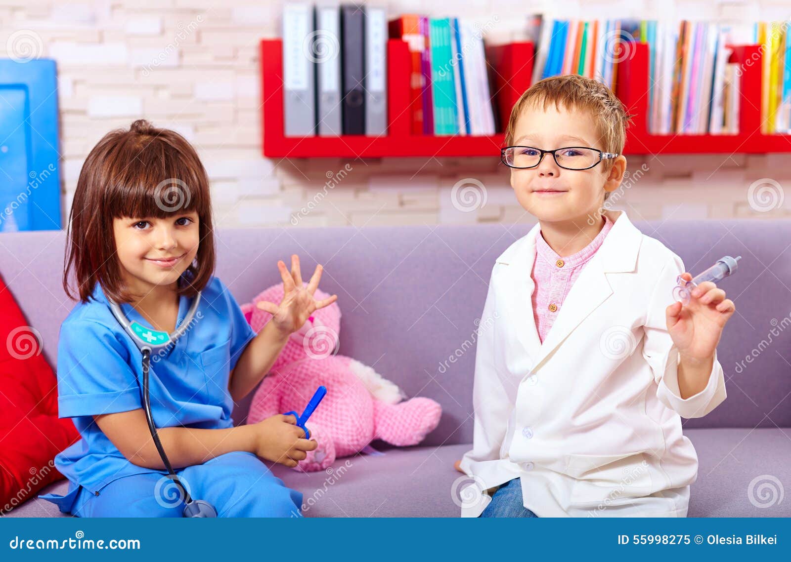 Cute Kids Playing in Doctors with Toy Tools Stock Image - Image of ...