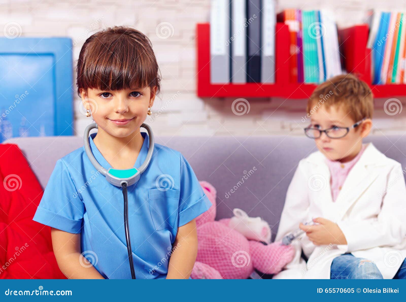 Cute Kids Playing Doctors with Toys Stock Image - Image of clinic, kids ...