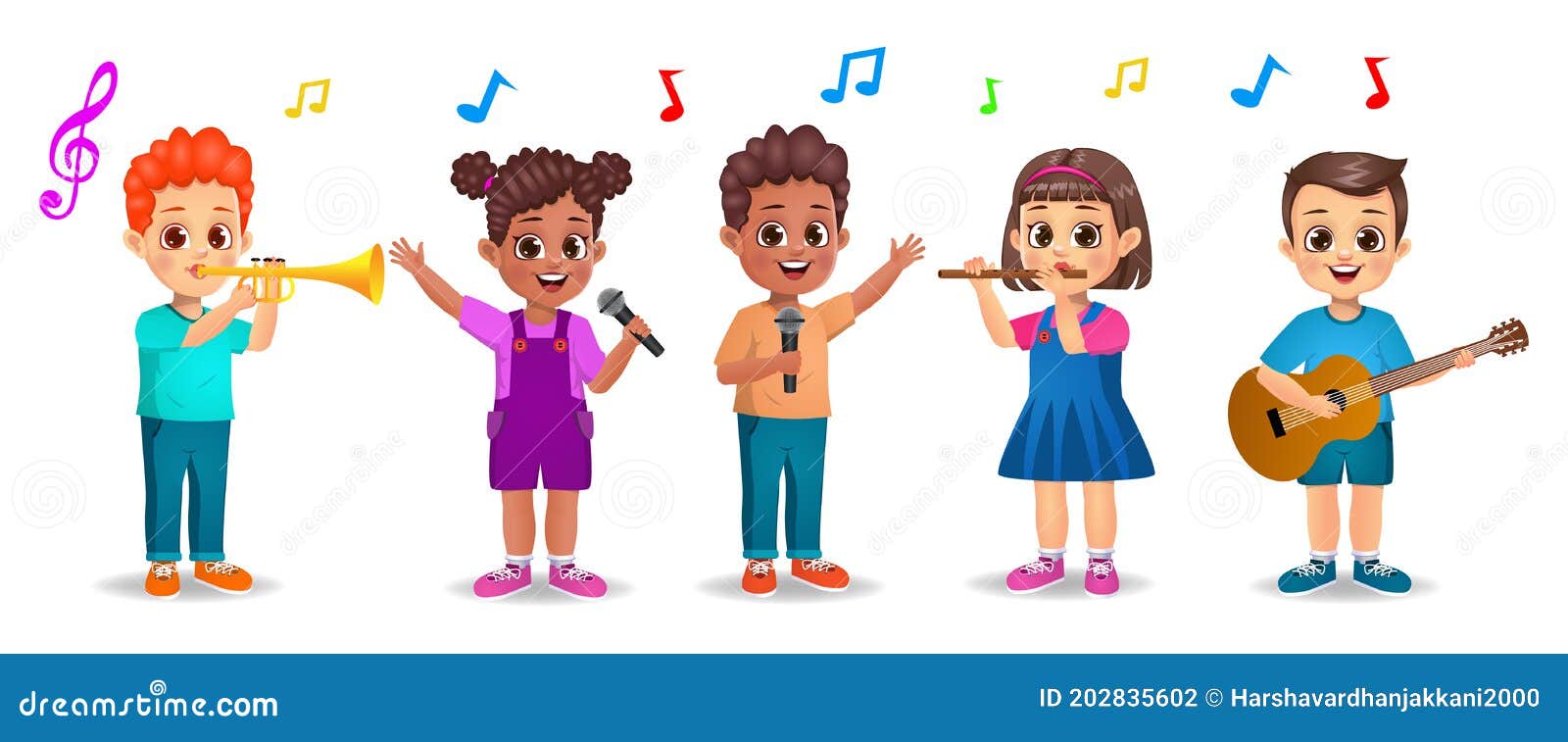 Cute Kids Playing Music Together Stock Illustration - Illustration of ...
