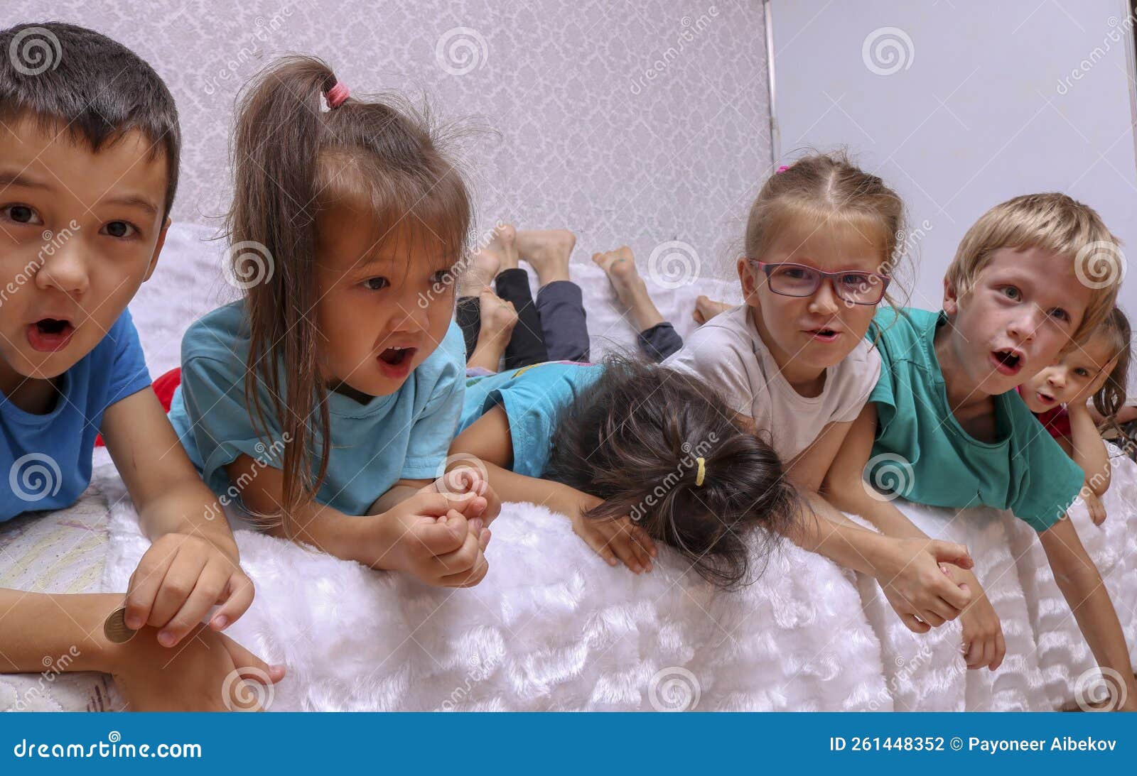 Cute Kids Singing on Sofa at Home Stock Photo - Image of teenage, song ...