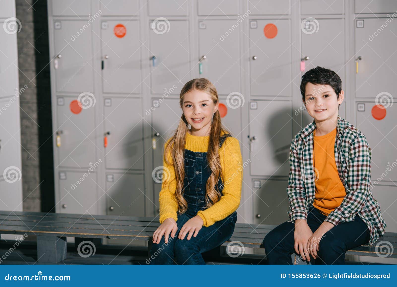 Cute Kids Sitting in Changing Room Stock Photo - Image of friendship ...