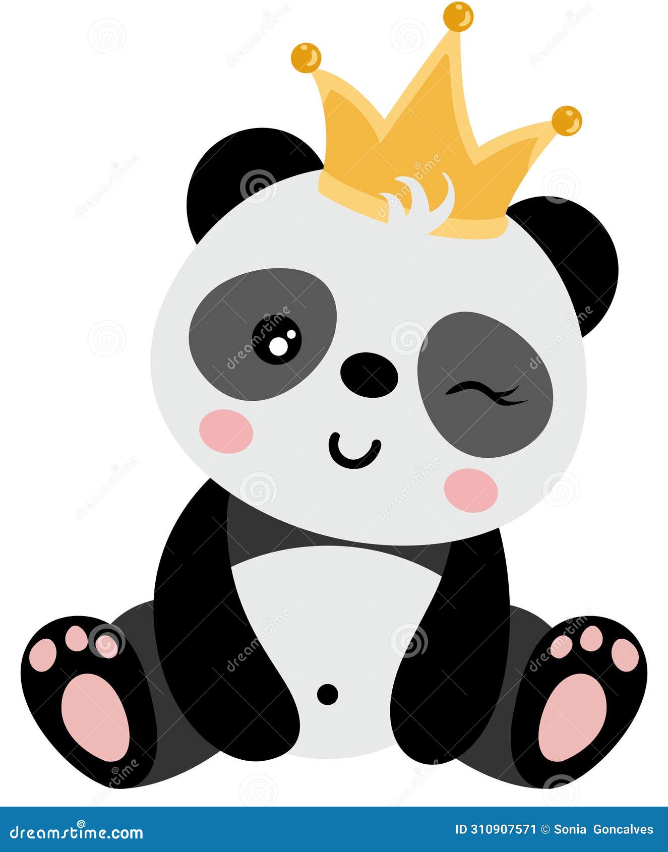 King Panda With Crown Logo. Simple Mascot Animal With Line Art Vector ...