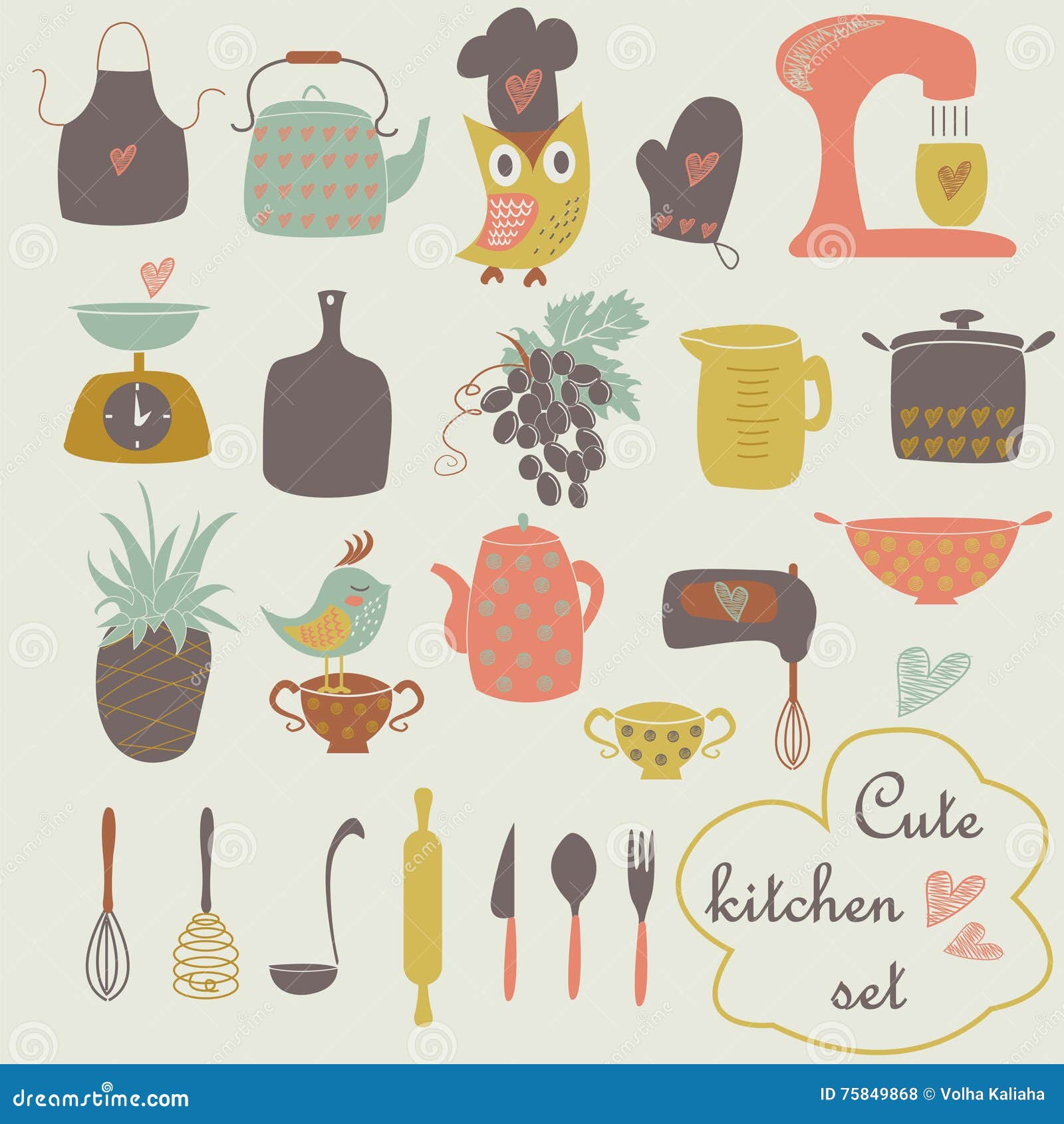Cute kitchen set stock vector. Illustration of mitten - 75849868