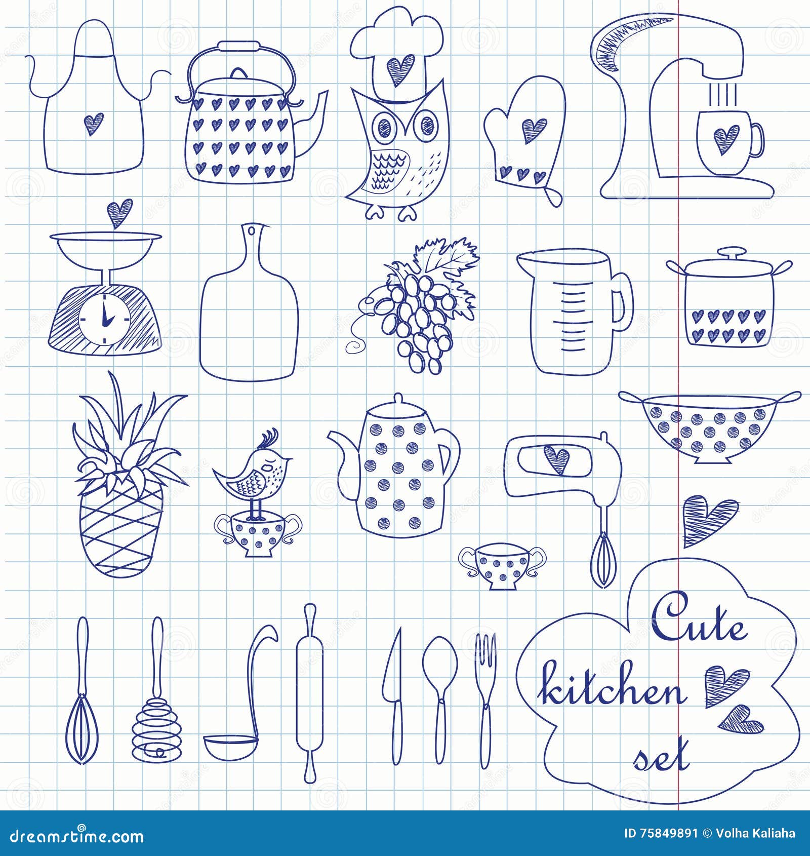 Cute kitchen set stock vector. Illustration of book, element - 75849891
