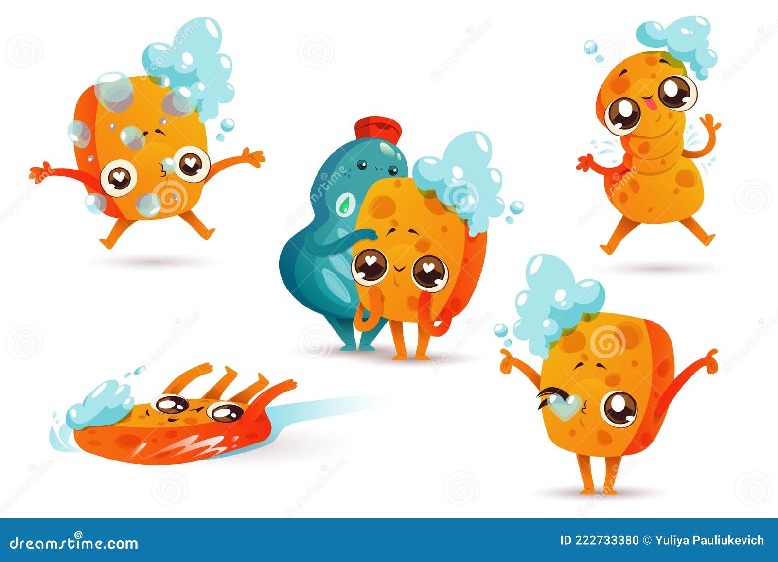 Cute Kitchen Sponge Character in Different Poses Stock Vector ...