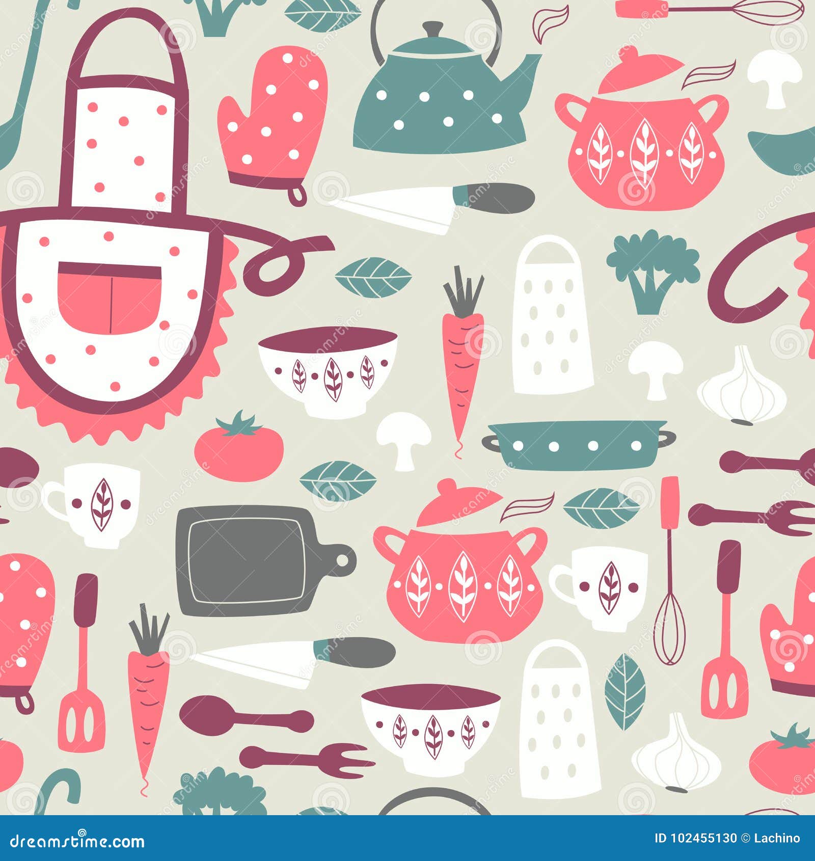 Cute Kitchen Vector Seamless Pattern. Stock Vector - Illustration of ...
