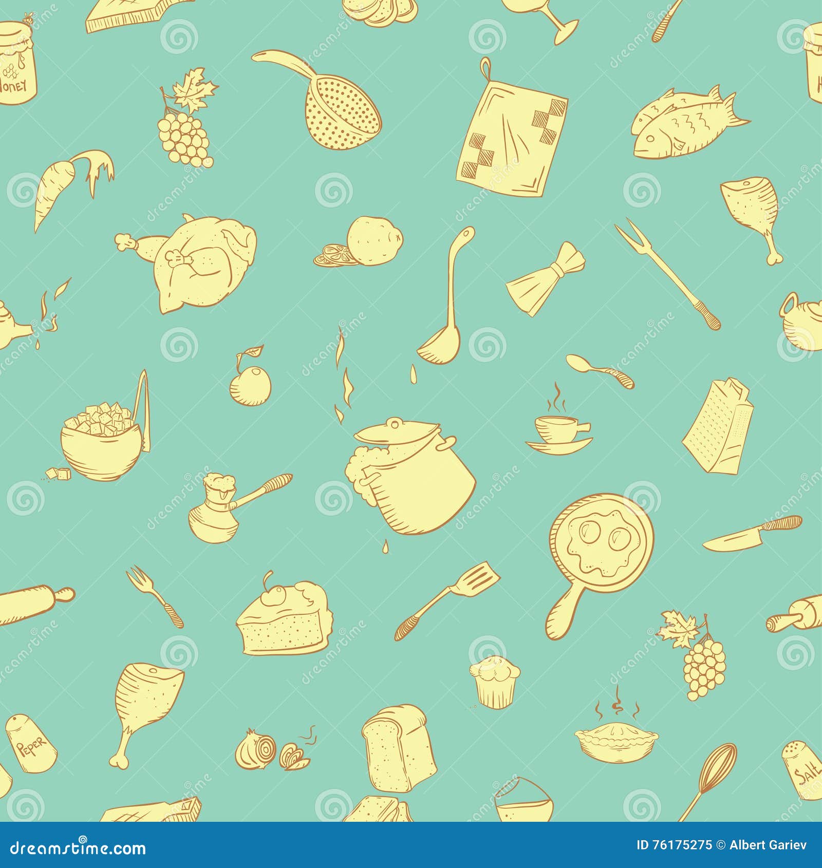 Cute kitchenware pattern stock illustration. Illustration of honey ...