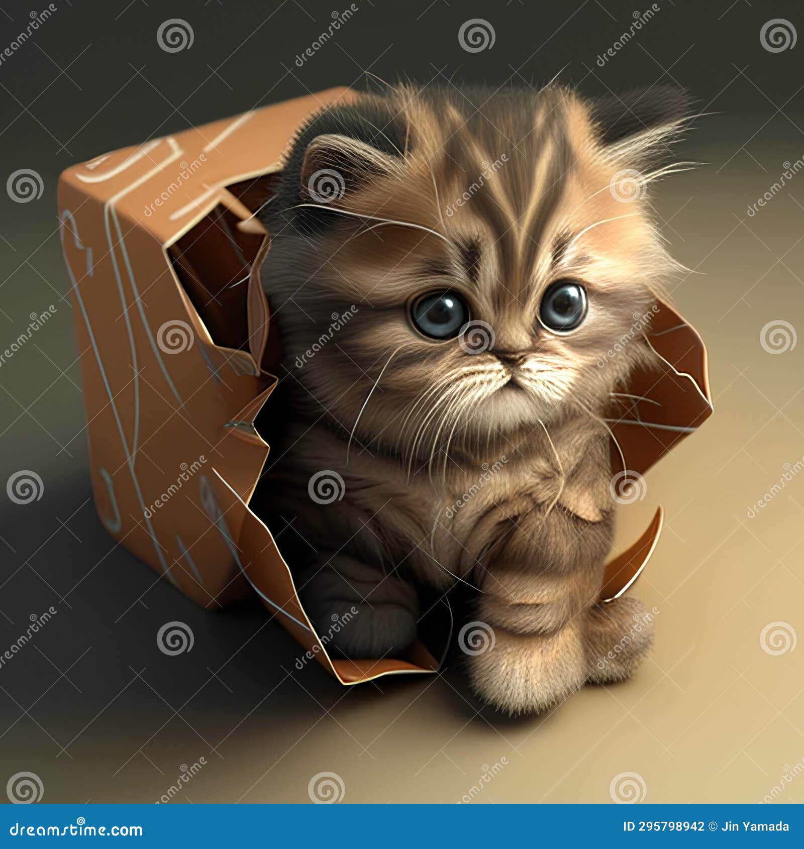 Cute Kitten in a Cardboard Box. 3d Render Illustration Stock ...