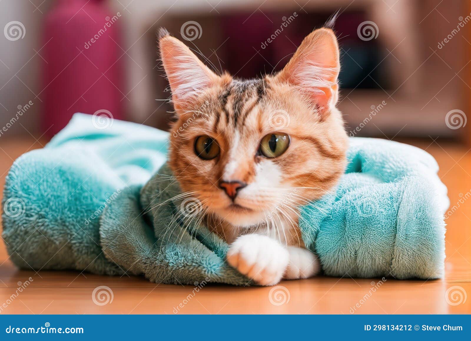 A Cute Kitten Cat Wrapped in a Towel Stock Illustration - Illustration ...