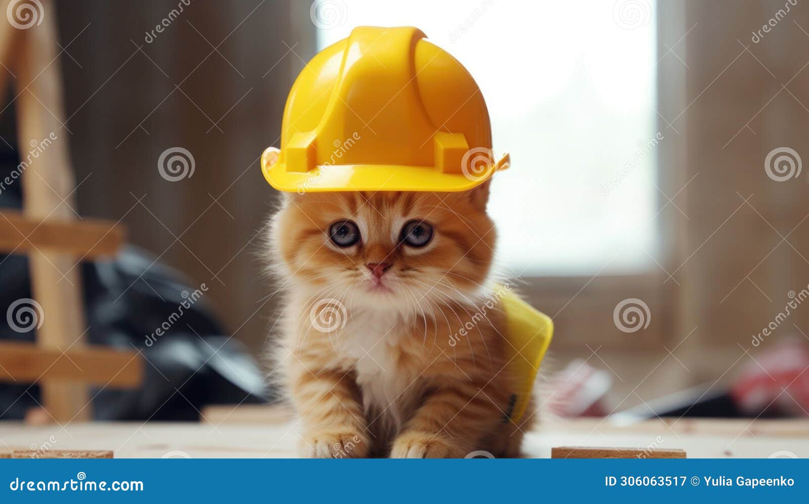 Cute Kitten in Construction Safety Hat Stock Image - Image of kitten ...