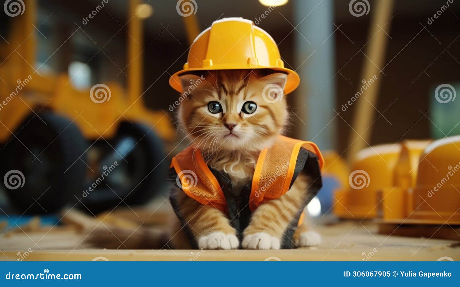 Cute Kitten in Construction Safety Hat Stock Image - Image of adorable ...