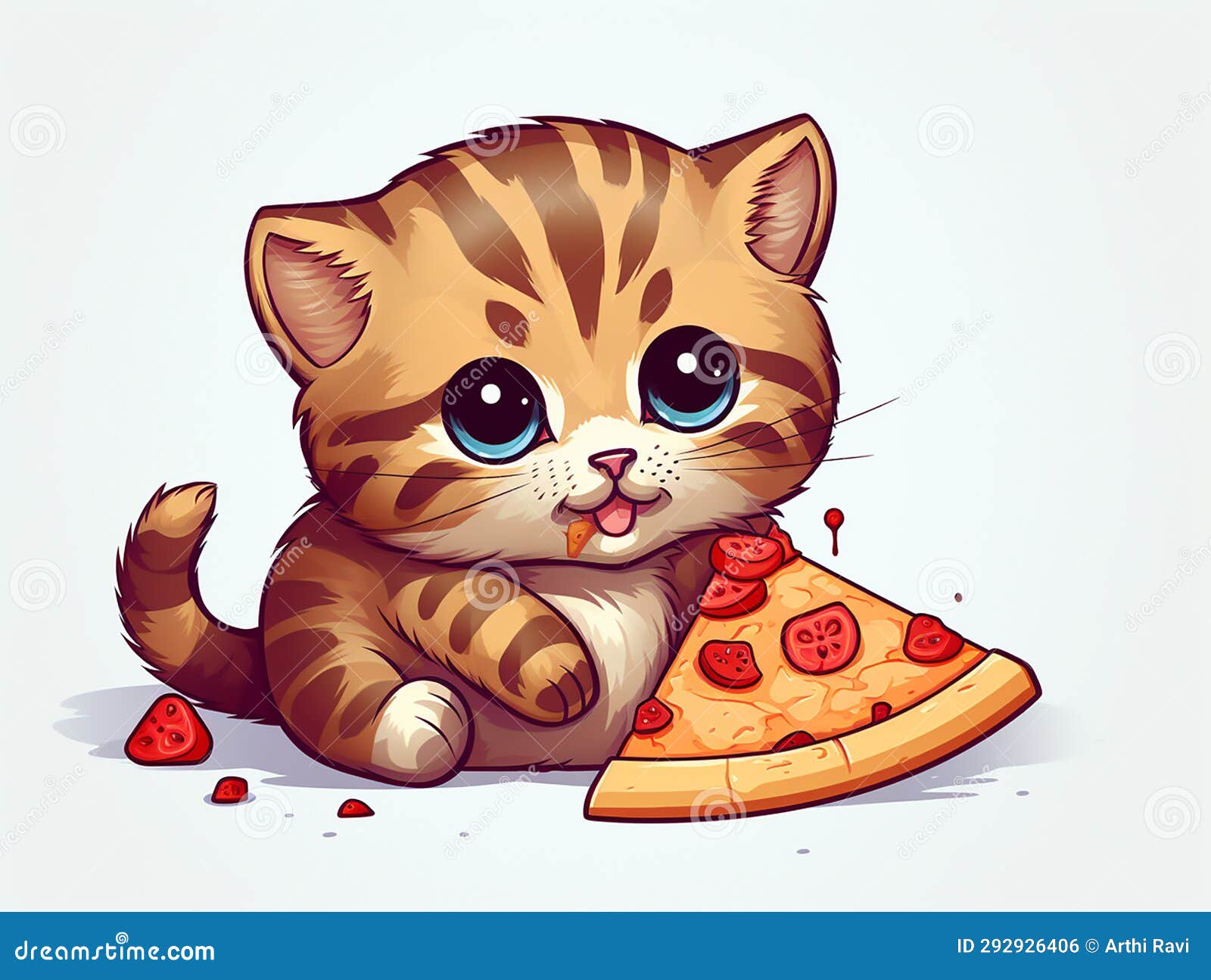 Cute kitten eating pizza stock illustration. Illustration of vector ...