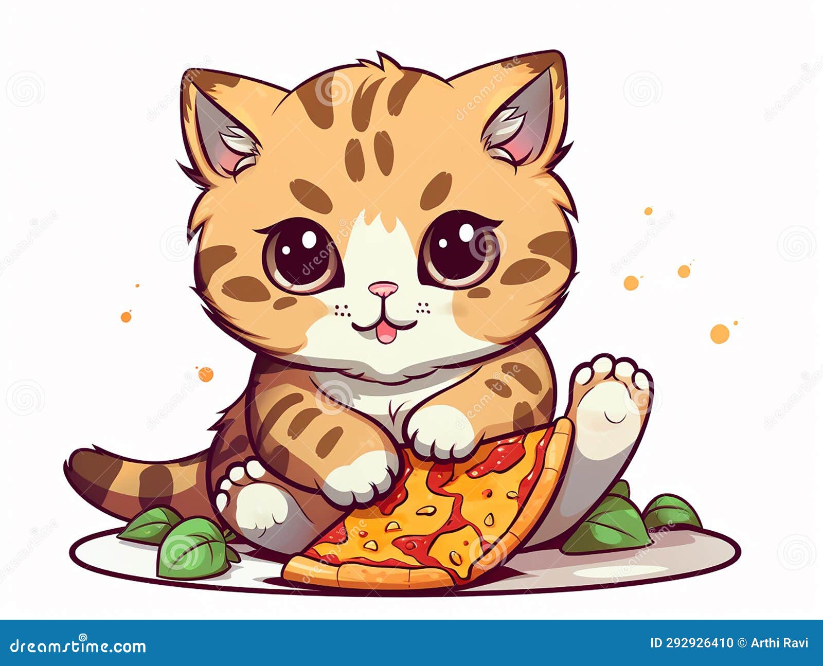 Cute kitten eating pizza stock illustration. Illustration of suitable ...