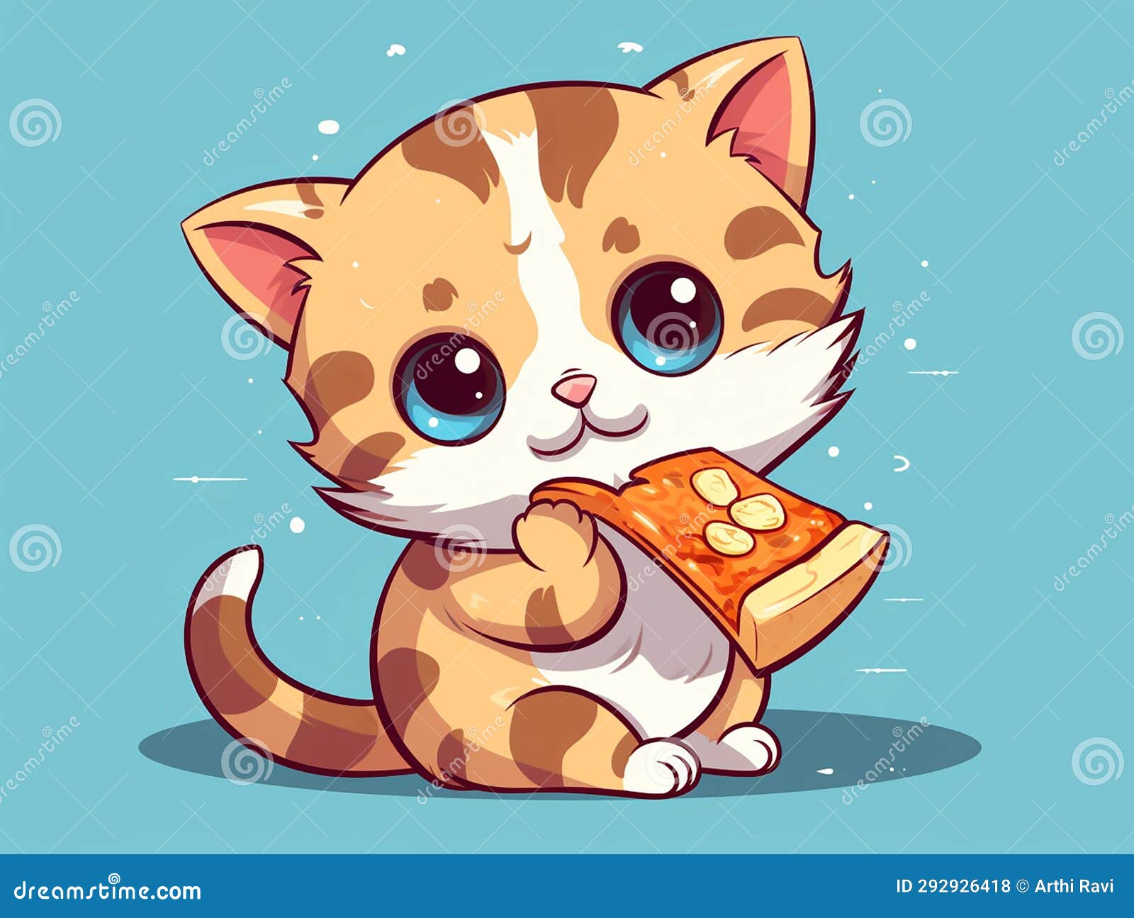 Cute kitten eating pizza stock illustration. Illustration of cute ...
