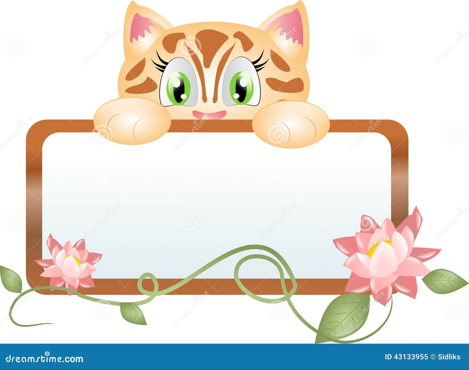 Cute Kitten with Label Decorated with Flower Stock Illustration ...