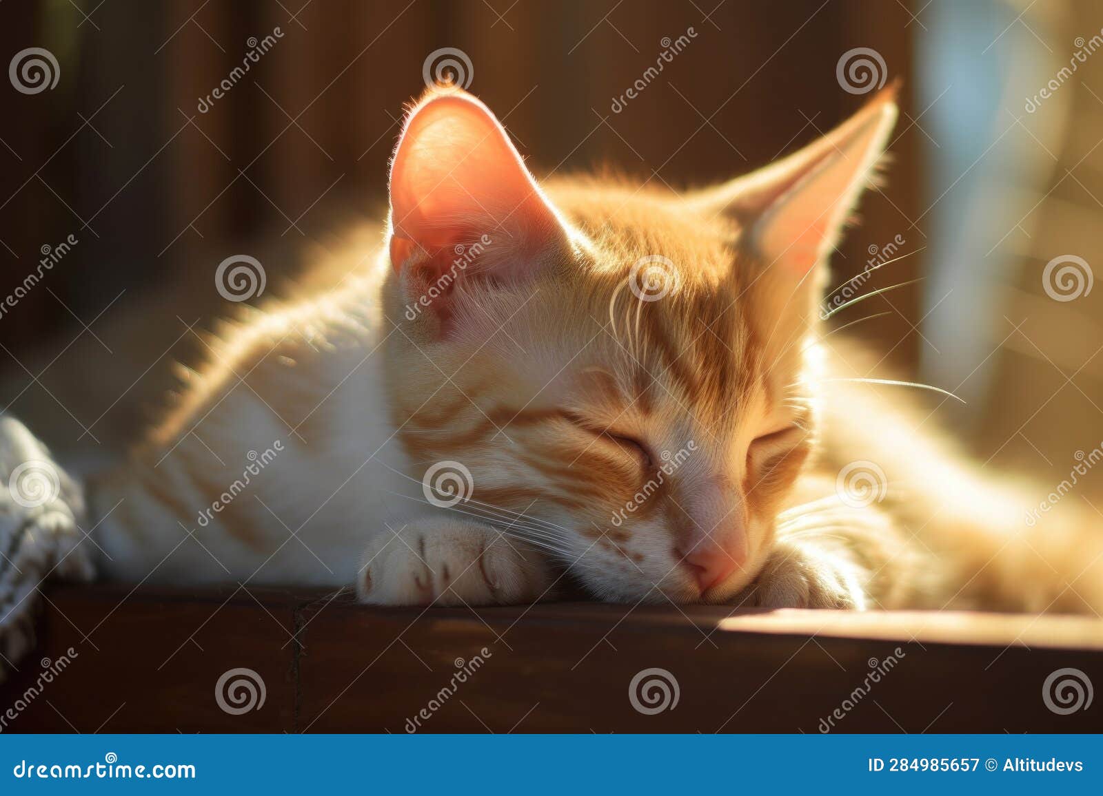 Cute Kitten Napping in Warm Sunlight Stock Illustration - Illustration ...