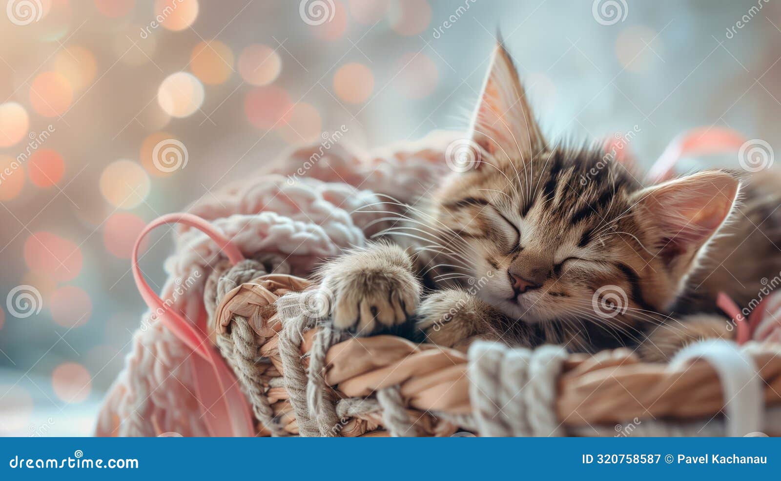 A Cute Kitten Naps Peacefully in a Soft, Woven Basket Stock Image ...