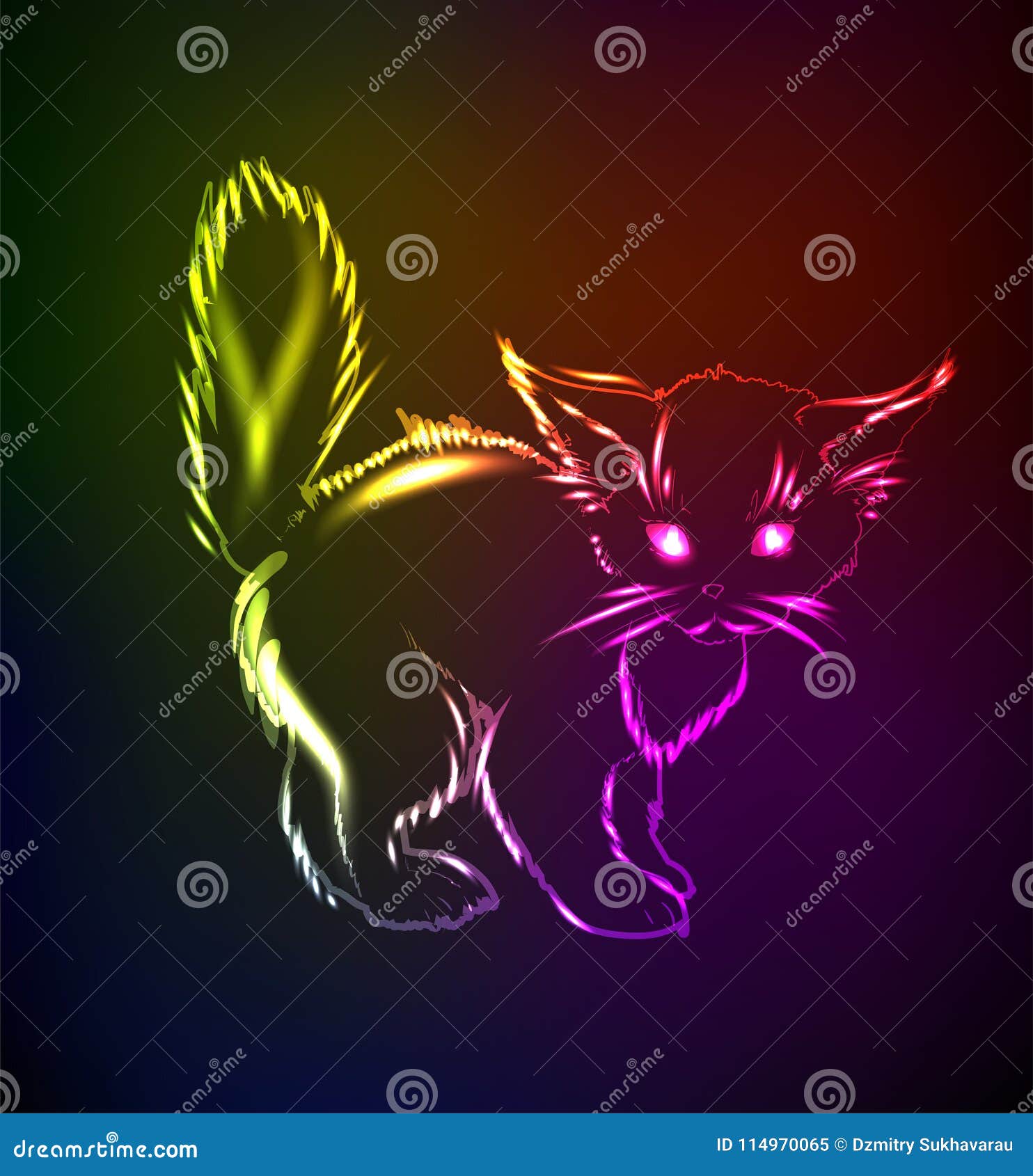 A Cute Kitten in a Neon Light. Stock Vector - Illustration of cute ...
