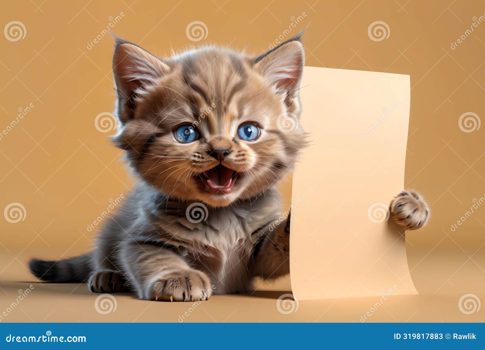 Cute Kitten with a Pure Form for Text, Isolated on a Light Brown ...