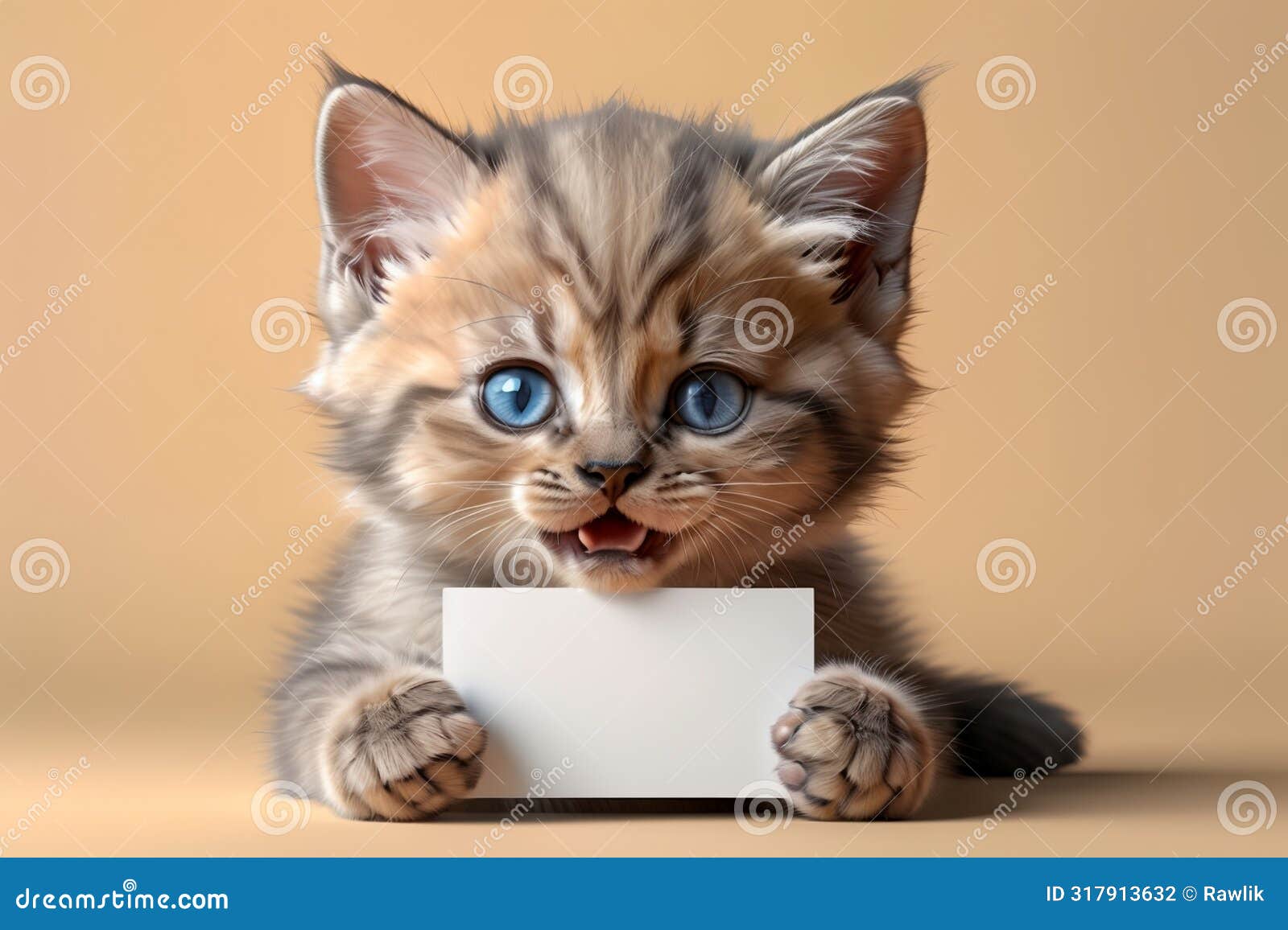 Cute Kitten with a Pure Form for Text, Isolated on a Light Brown ...