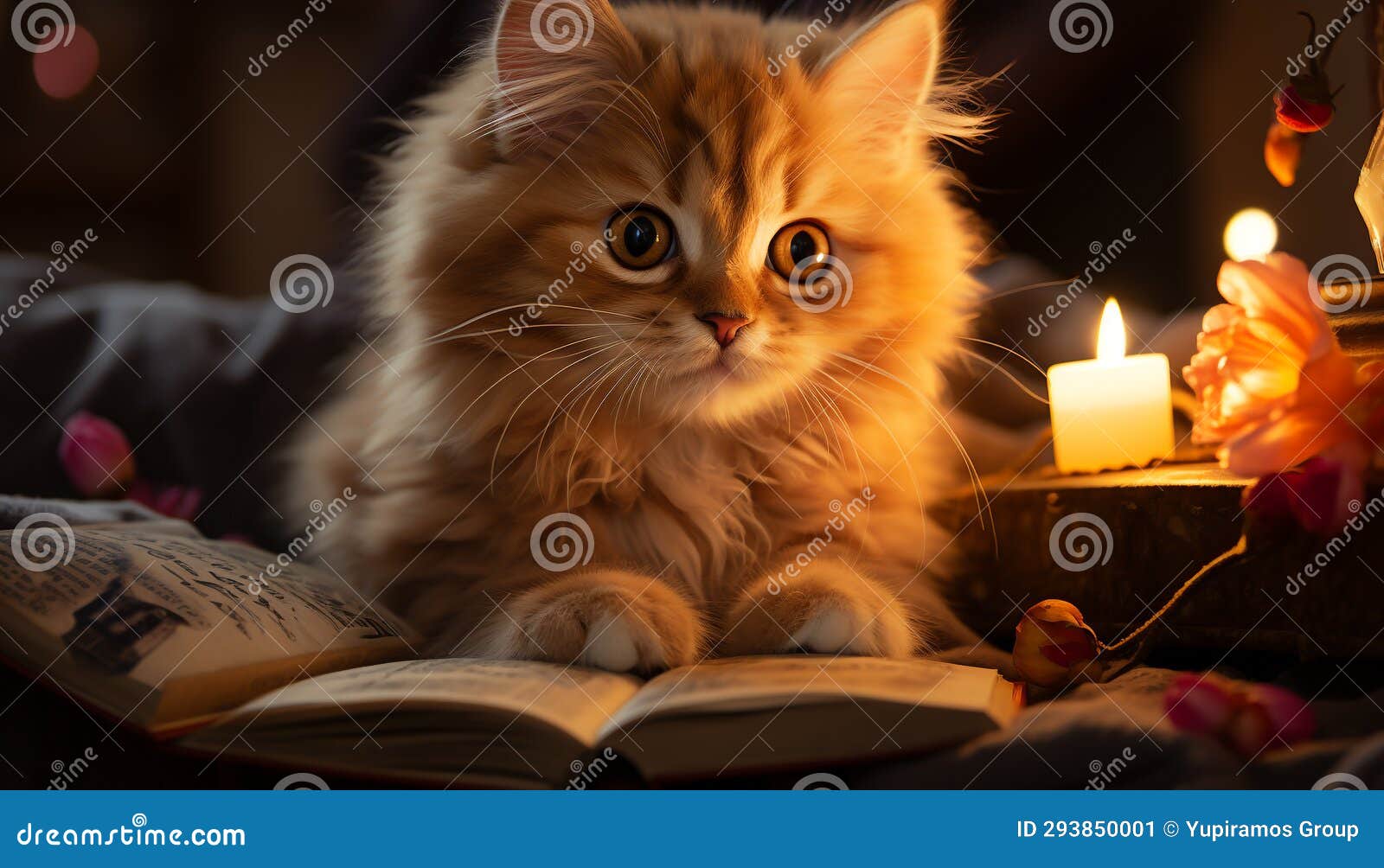 Cute Kitten Reading Book, Cozy by Candlelight, Peaceful and Relaxed ...