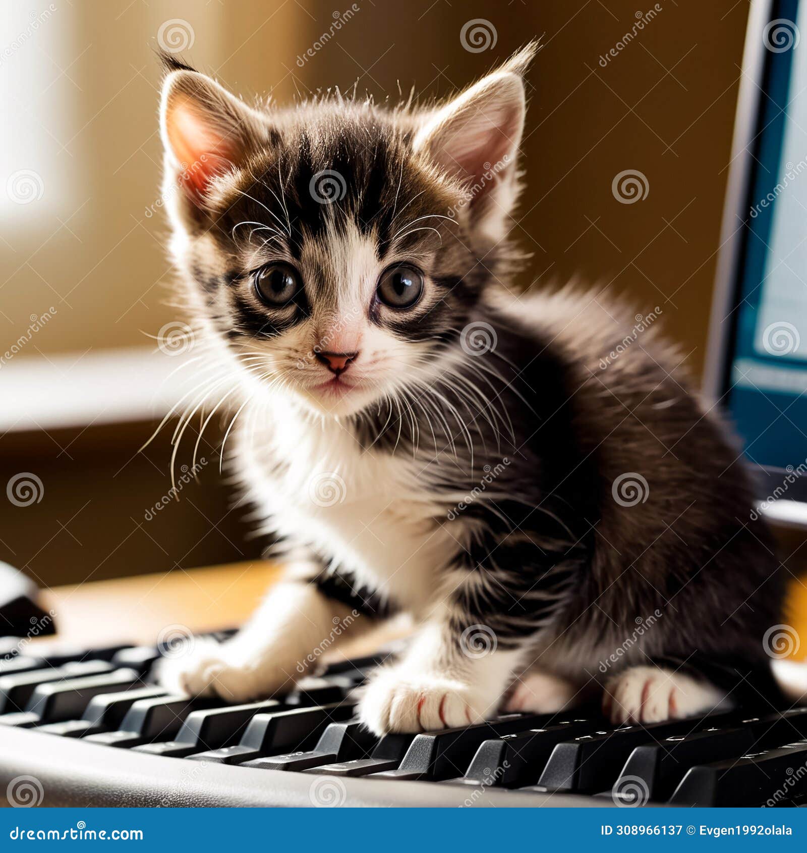 Cute Kitten Sitting on the Keyboard. Generative AI Stock Illustration ...