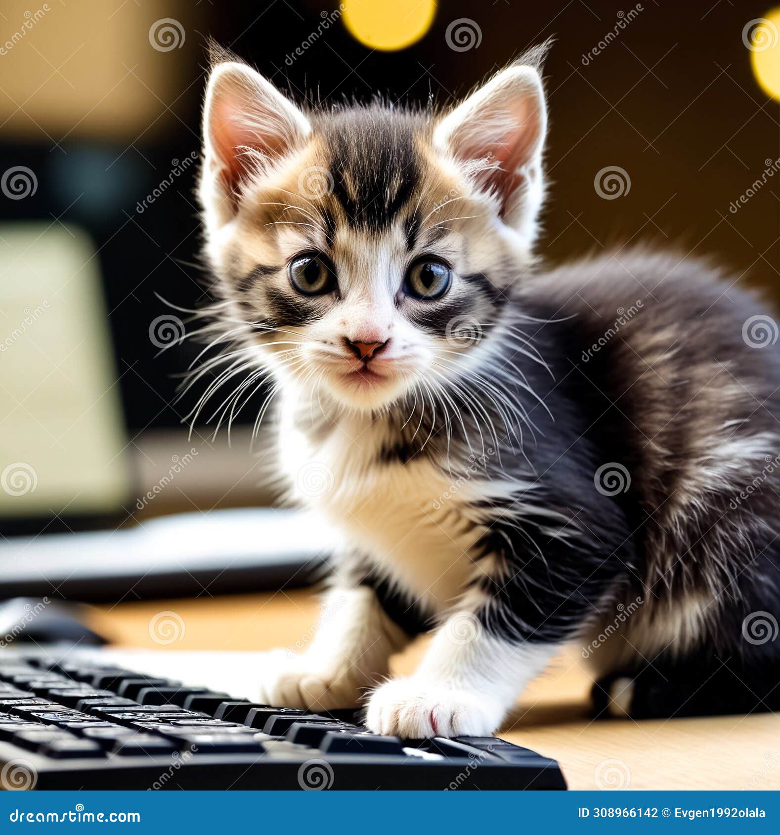 Cute Kitten Sitting on the Keyboard. Generative AI Stock Illustration ...