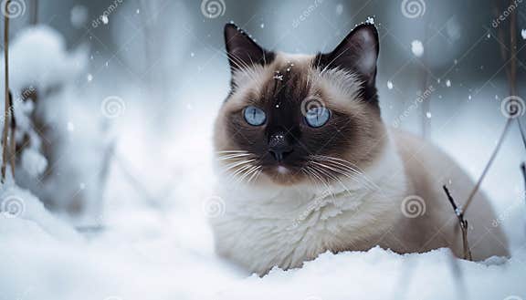 Cute Kitten Sitting in Snow, Staring at Camera with Curiosity Generated ...