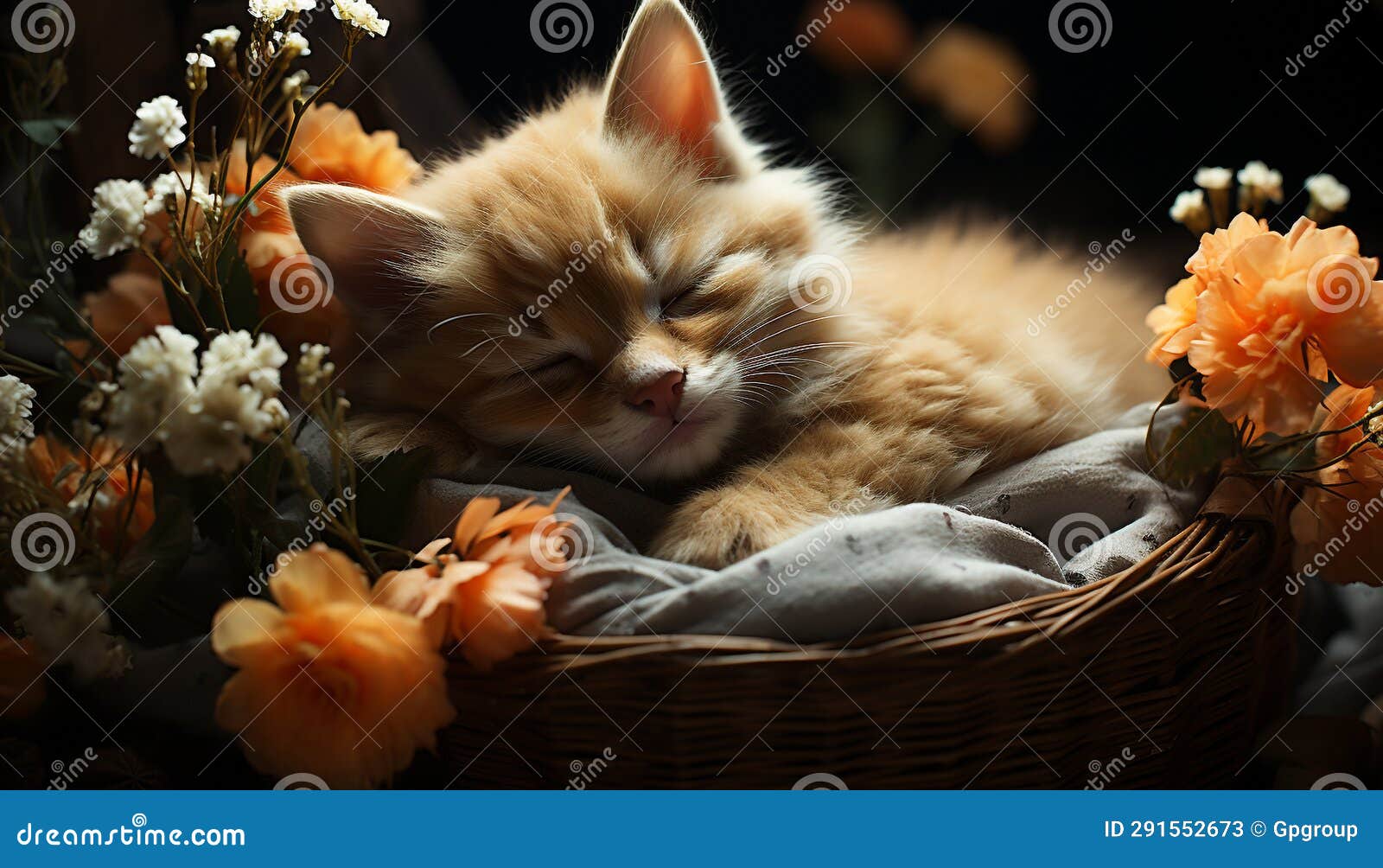 Cute Kitten Sleeping, Surrounded by Flowers, Enjoying the Summer Sun ...