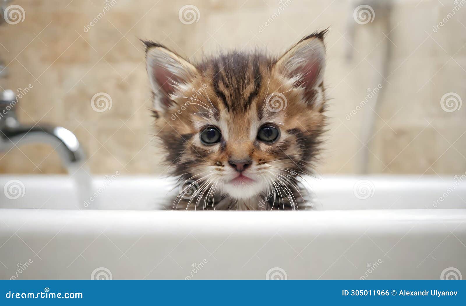 Cute kitten taking a bath stock photo. Image of bath - 305011966