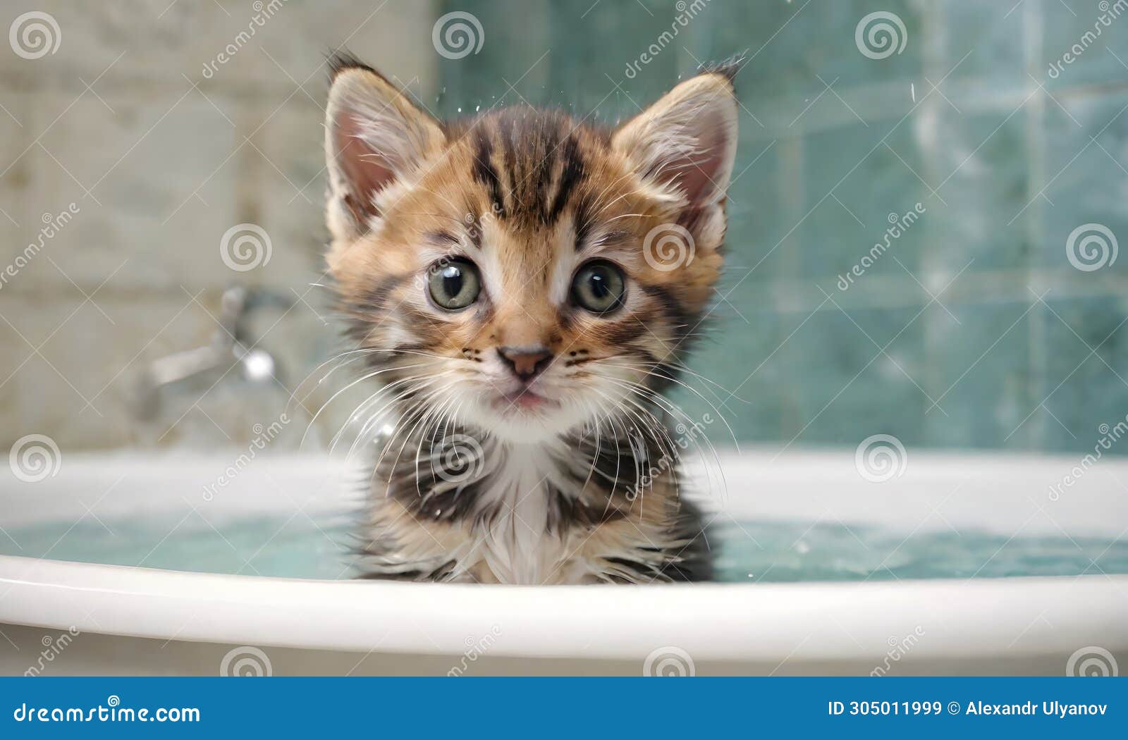 Cute kitten taking a bath stock image. Image of pretty - 305011999