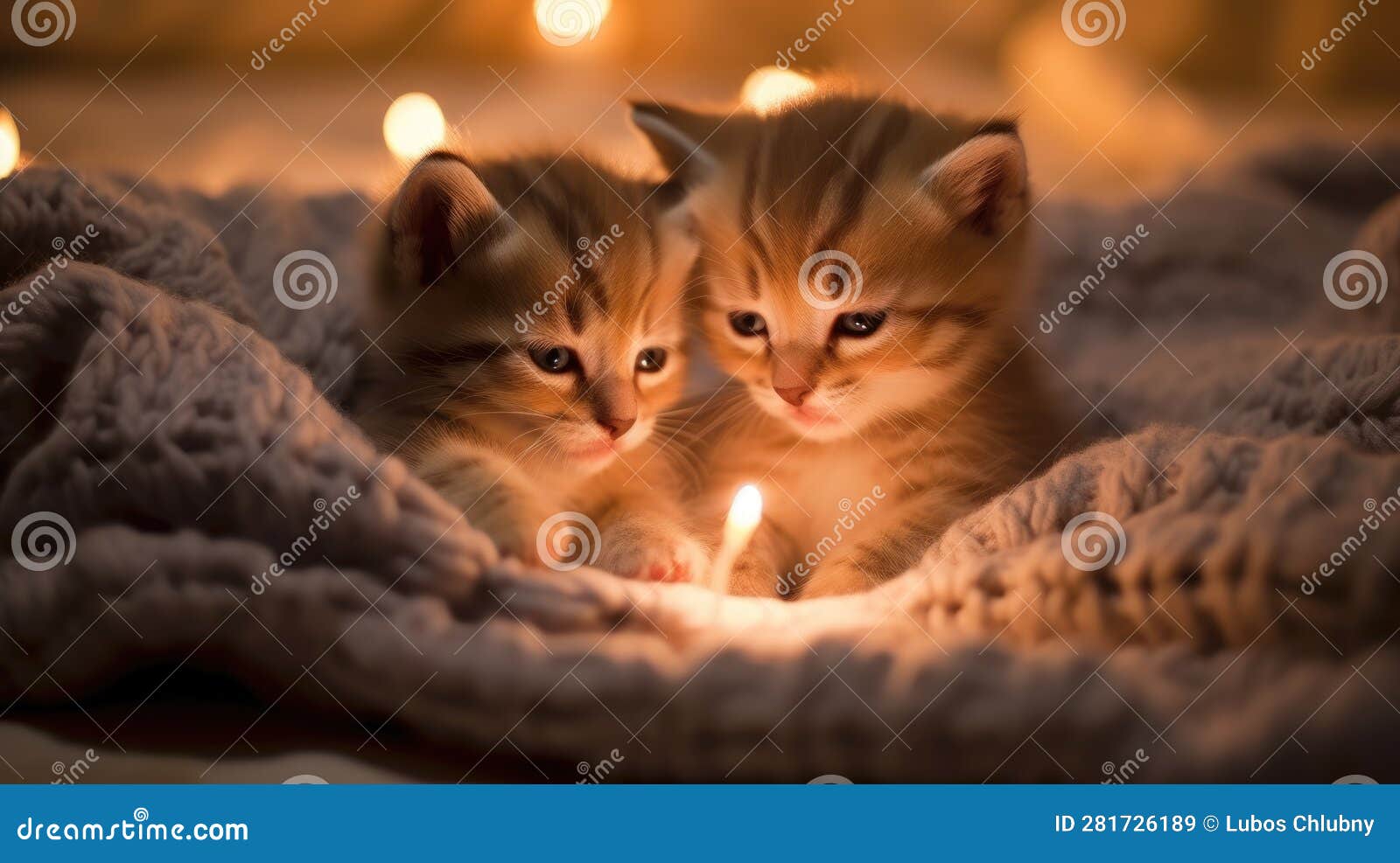 Cute Kittens on a Blanket on Bed at Night. Generative AI Stock ...