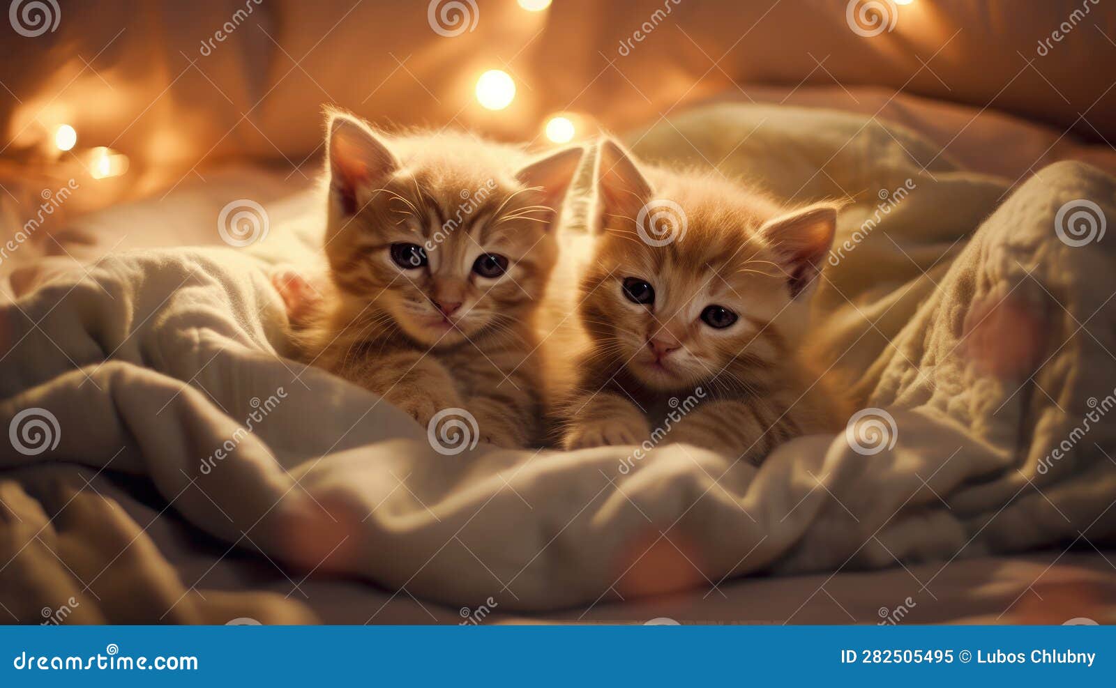 Cute Kittens on a Blanket on Bed at Night. Generative AI Stock ...