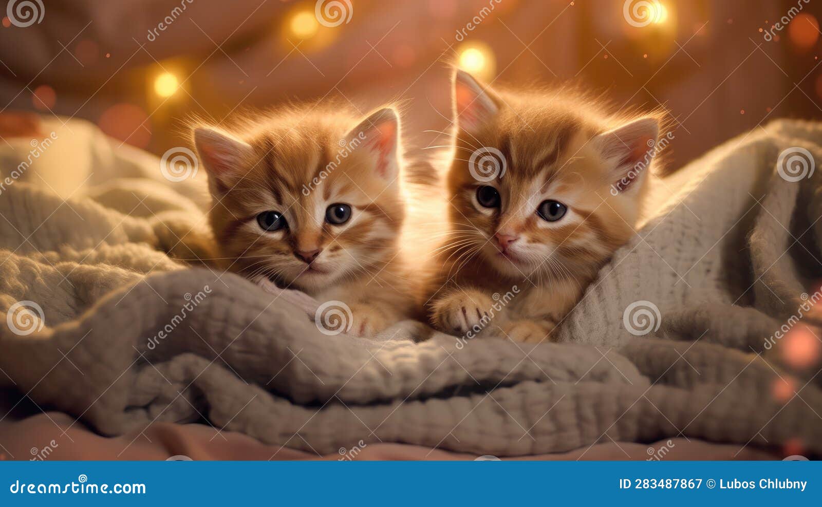 Cute Kittens on a Blanket on Bed at Night. Generative AI Stock ...
