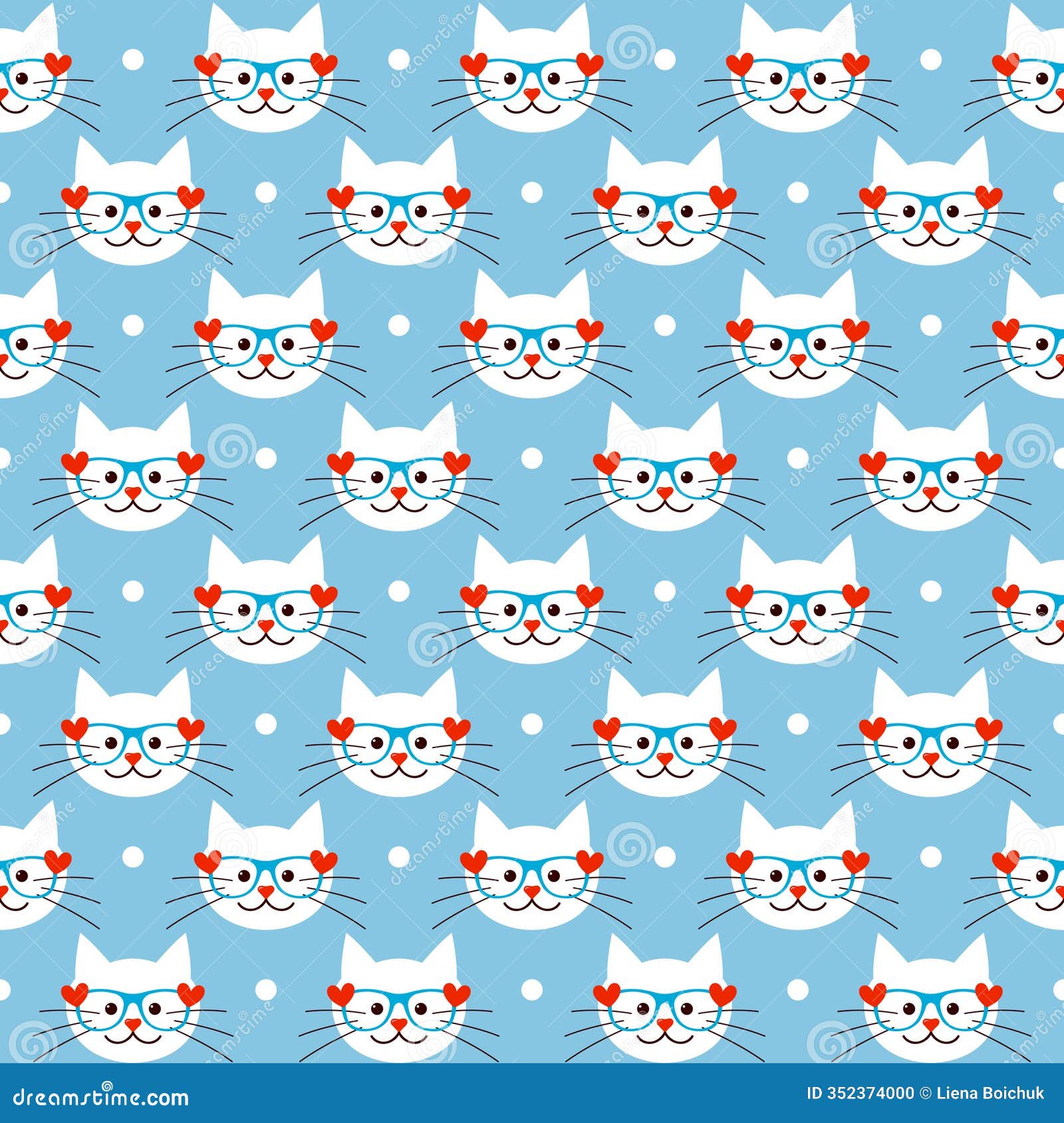 Cute Kittens Pattern, Cats with Sunglasses on, Vector Background Stock Illustration ...