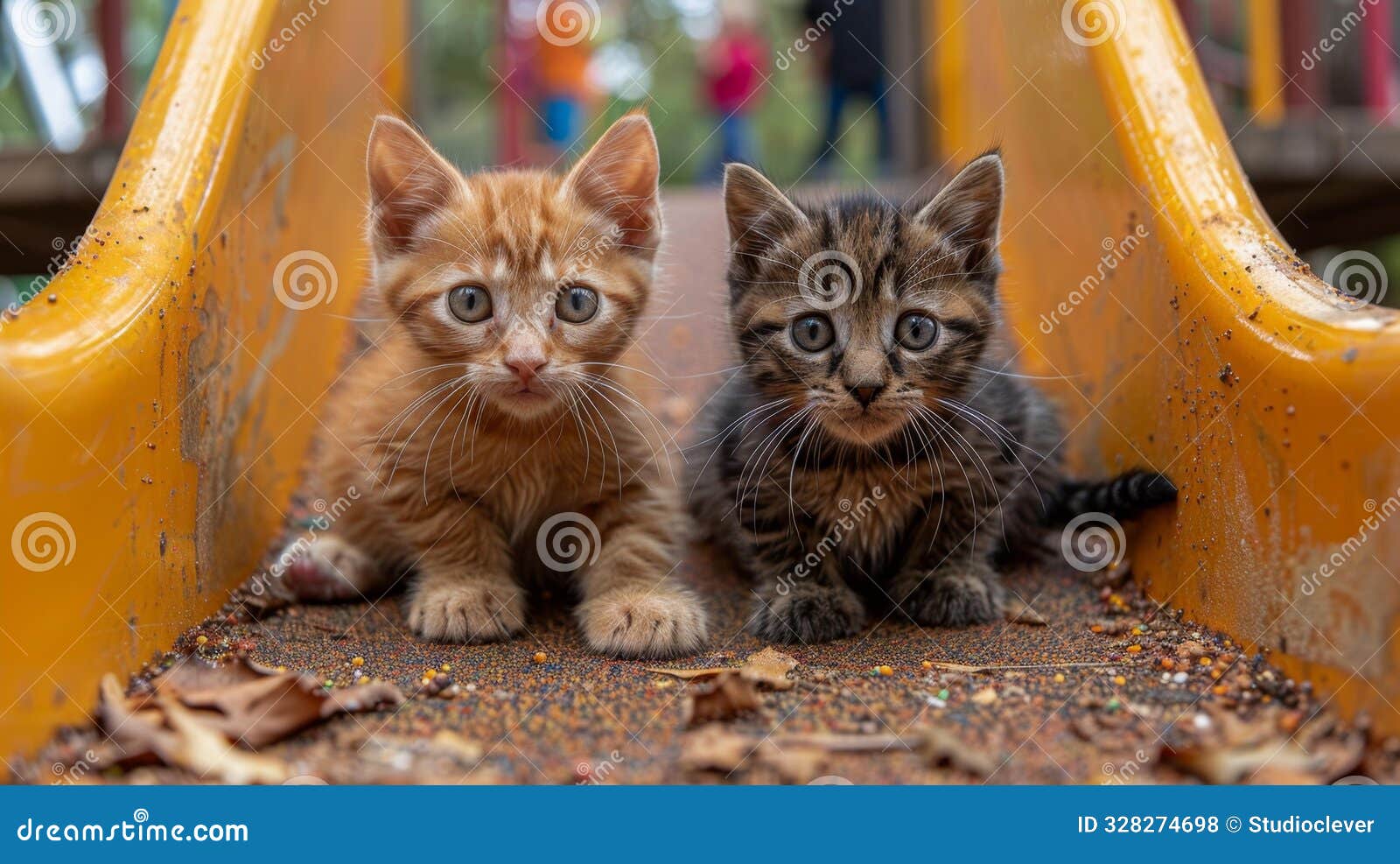 Cute Kittens on Playground Slide - Generative Ai Stock Illustration ...