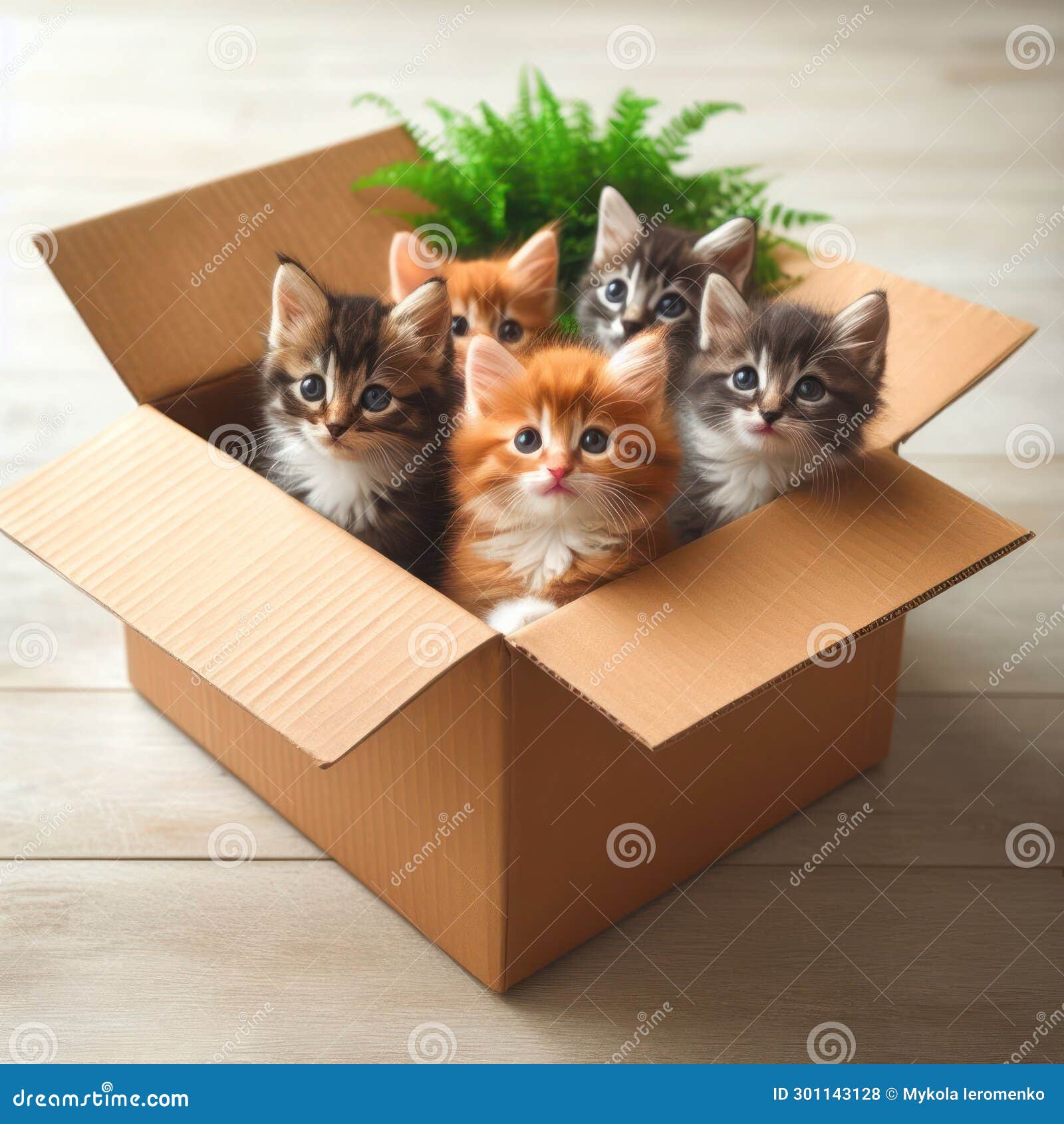 Cute Kittens Sitting in a Cardboard Box. Stock Photo - Image of ...