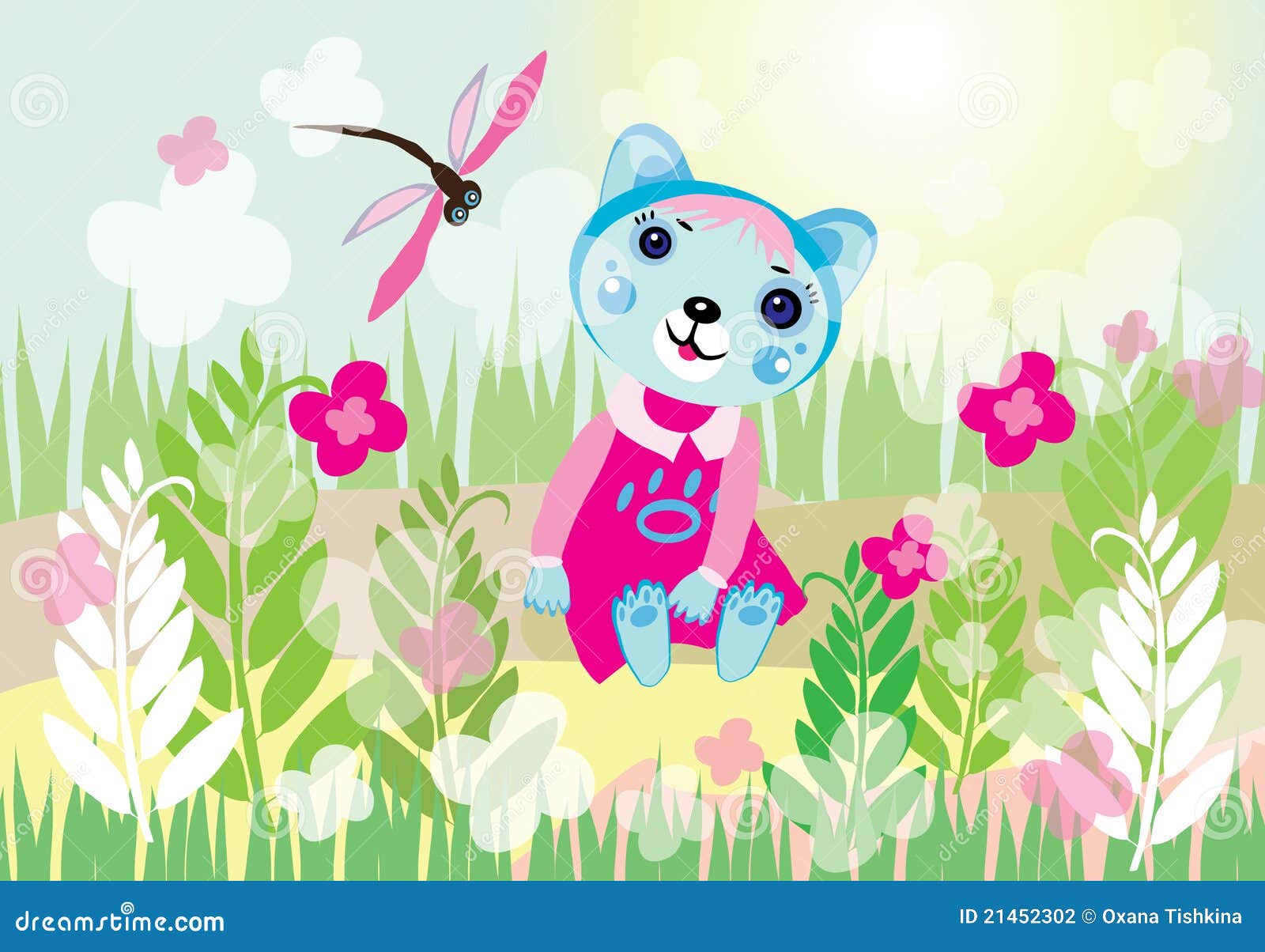 Cute Kitty Lady With A Crown And A Heart. Vector Illustration In ...