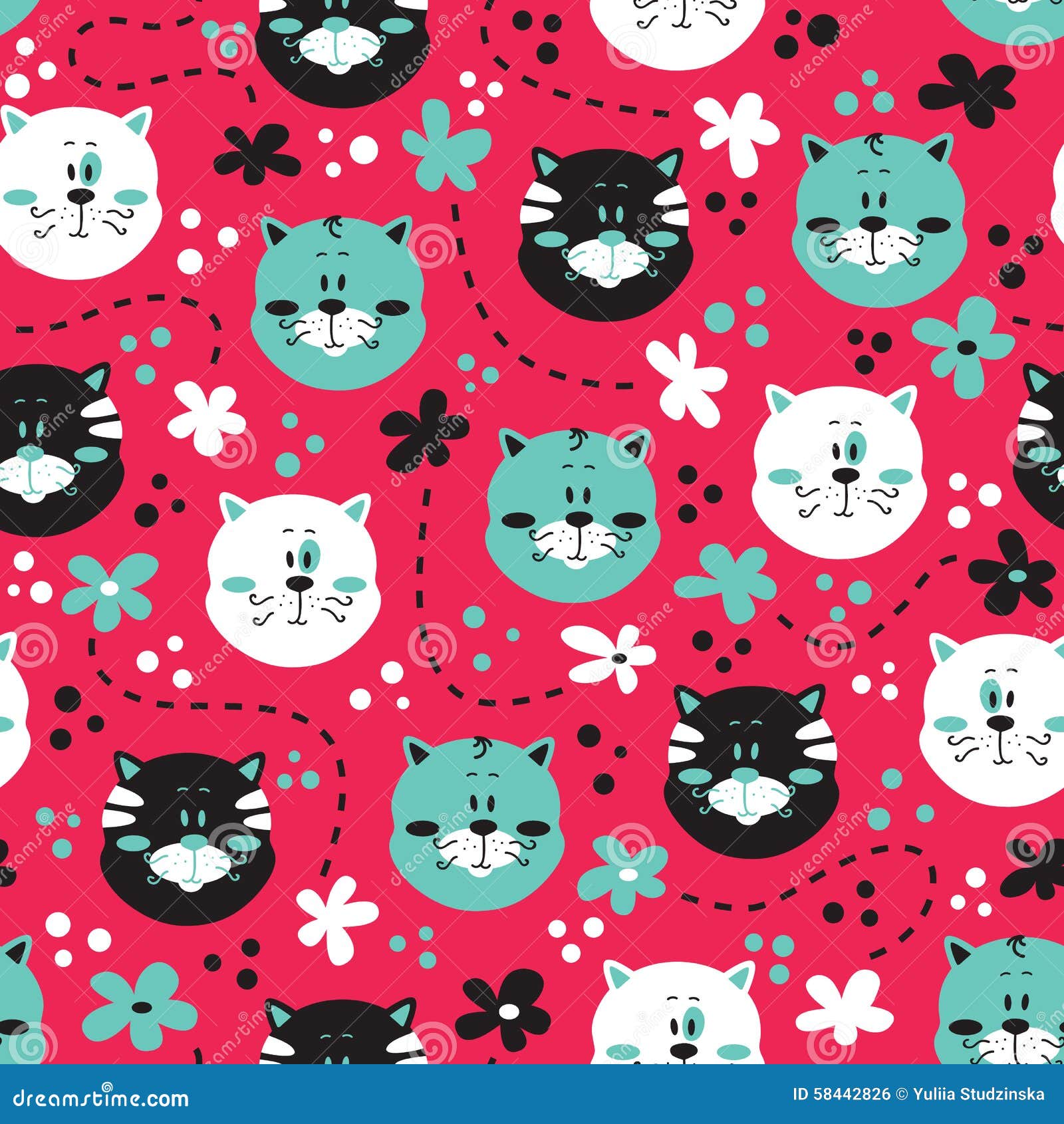 Cute kitty pattern. stock vector. Illustration of adorable - 58442826