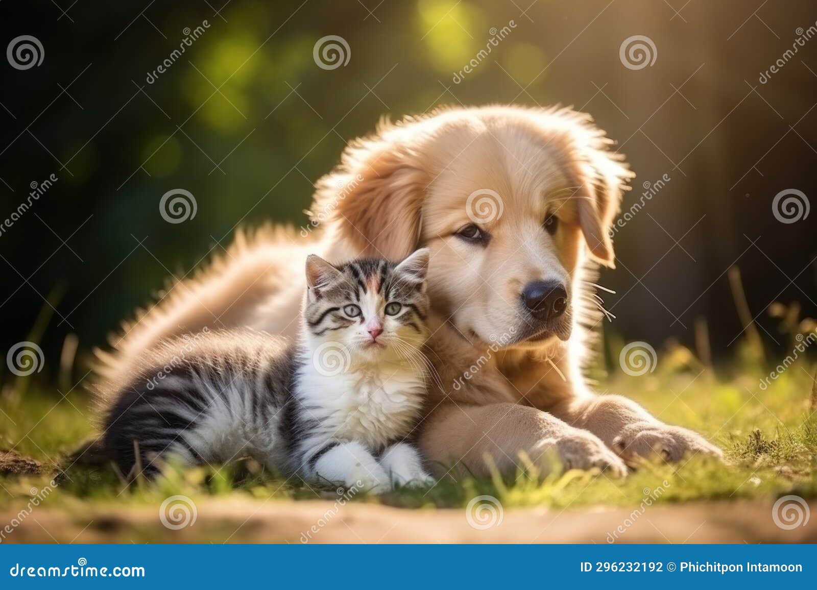 Cute Kitty and Puppy Cudgeling Together Isolated .generative AI Stock ...