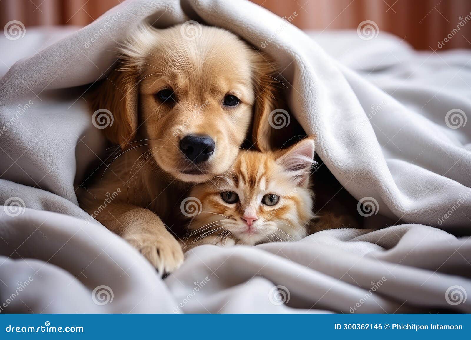 Cute Kitty and Puppy Cudgeling Together Isolated .generative AI Stock ...